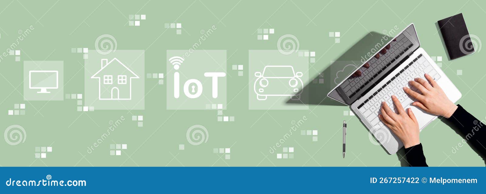 IoT Theme with Person Using Laptop Computer Stock Illustration ...