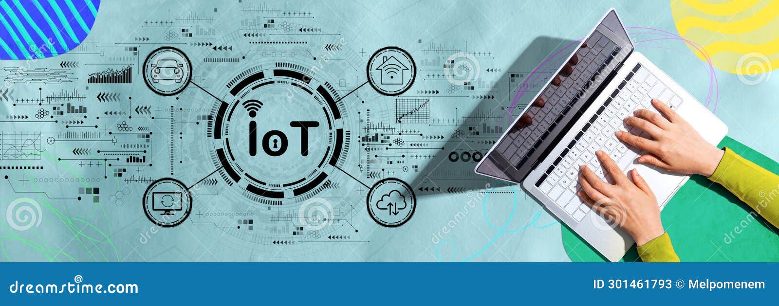 IoT Theme with Person Using a Laptop Stock Image - Image of line, cyber ...
