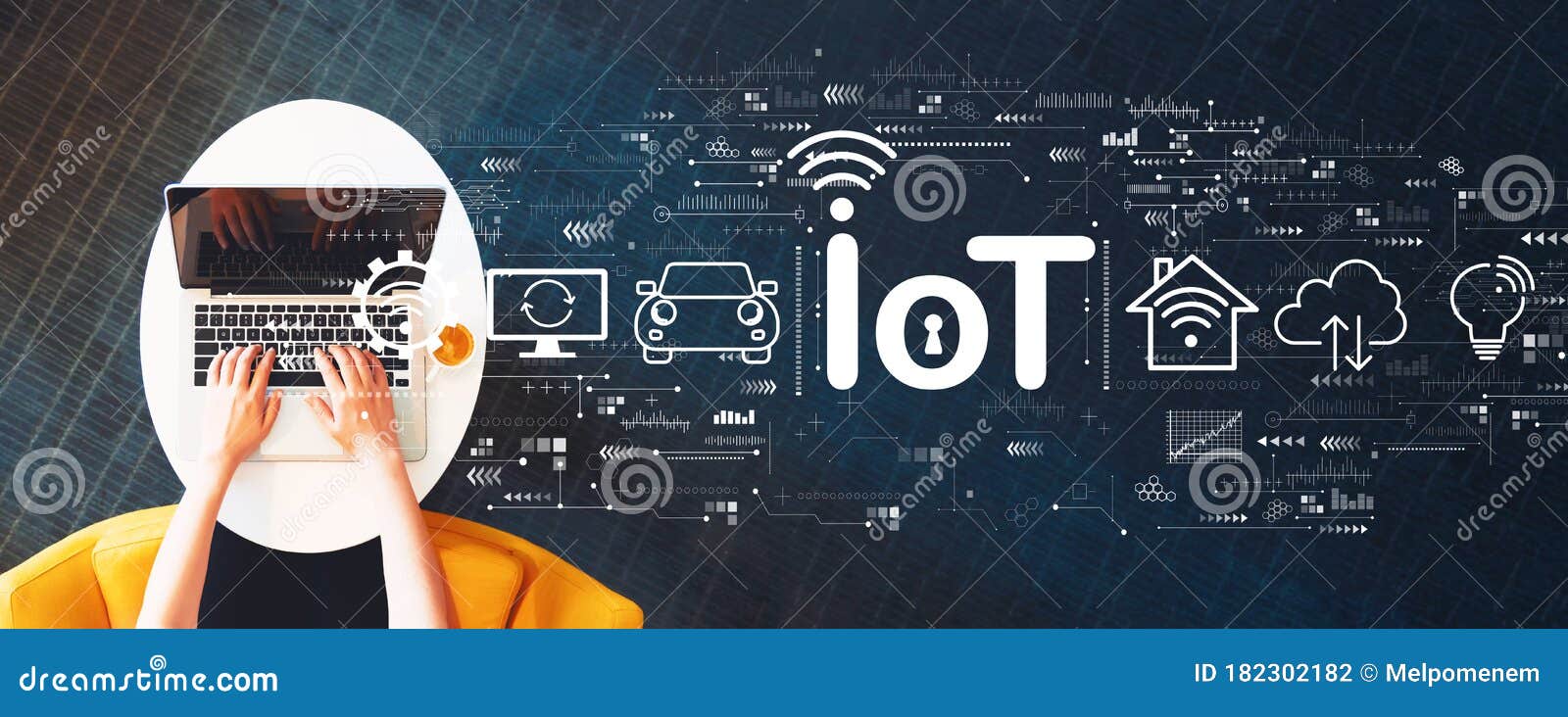 IoT Theme with Person Using a Laptop Stock Photo - Image of technology ...