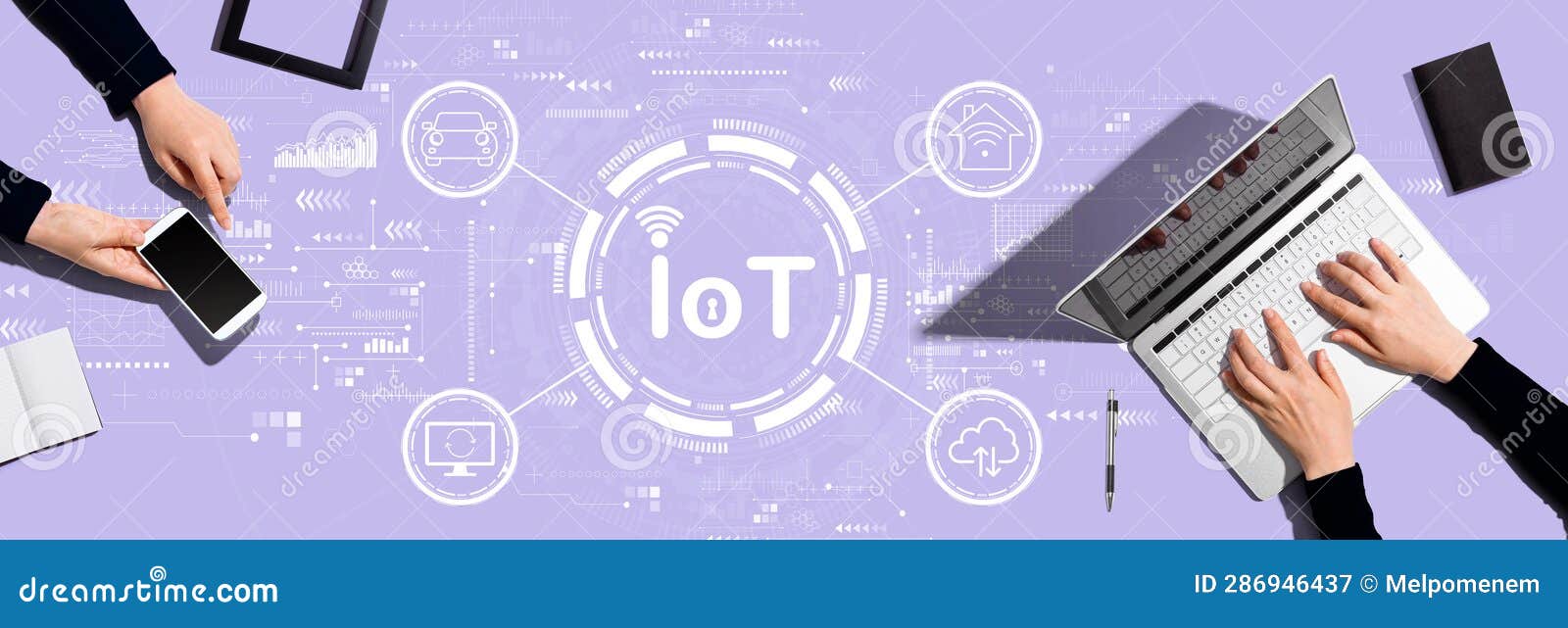 IoT Theme with People Working Together Stock Illustration ...