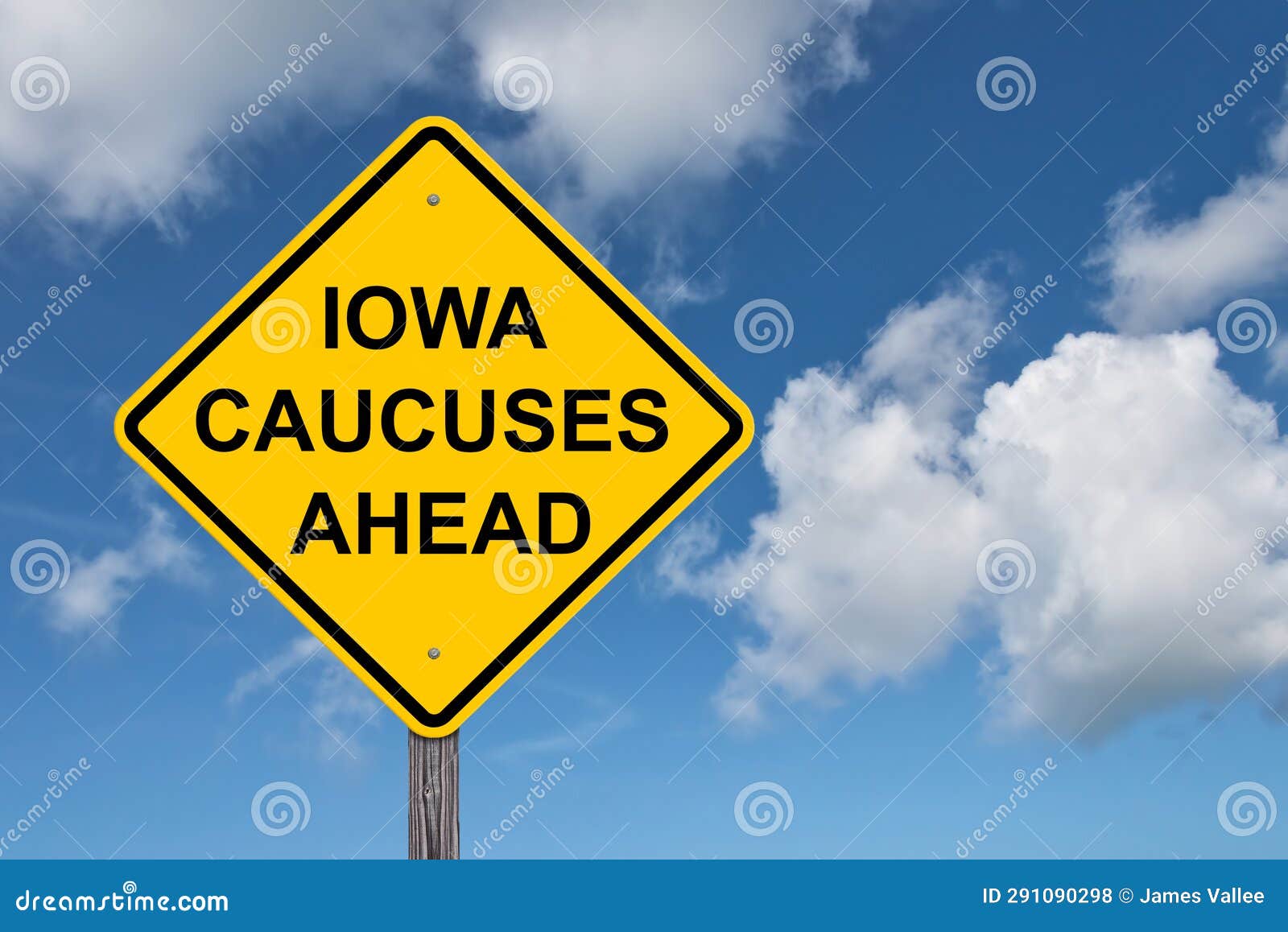 Iowa Caucuses Ahead Caution Sign Blue Sky Background Stock Photo ...