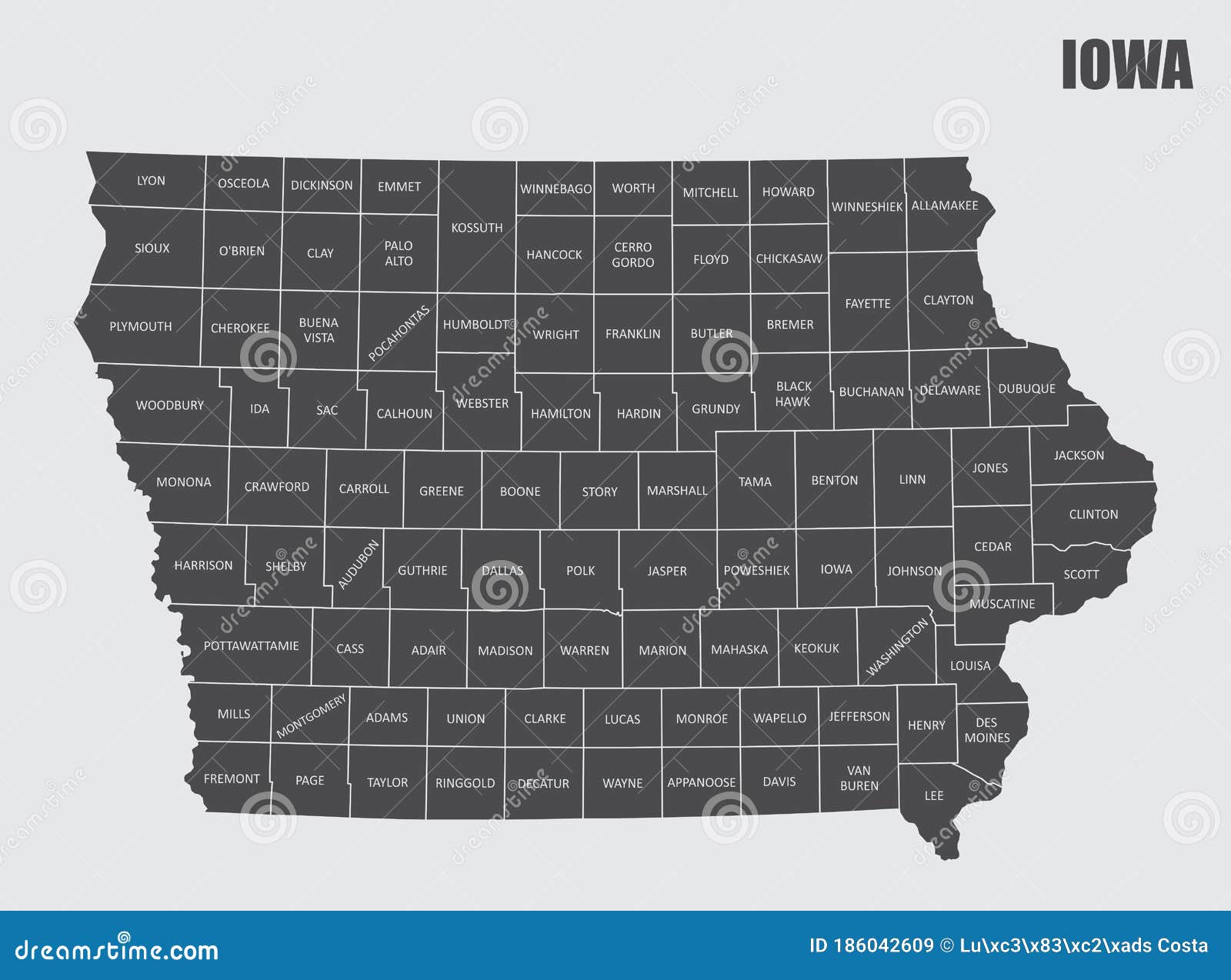 Iowa County Map stock illustration. Illustration of page - 186042609