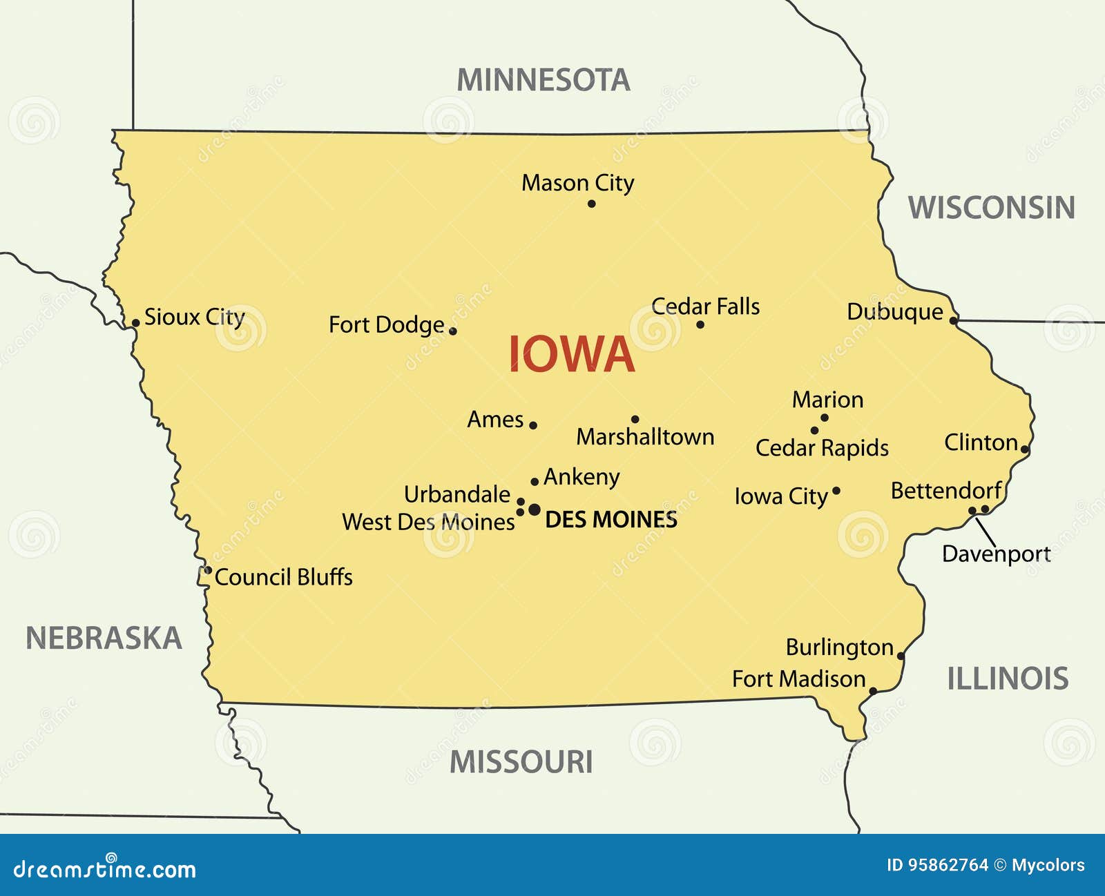 Iowa - Mapa Do Vetor Do Estado Ilustração do Vetor - Ilustração de ...