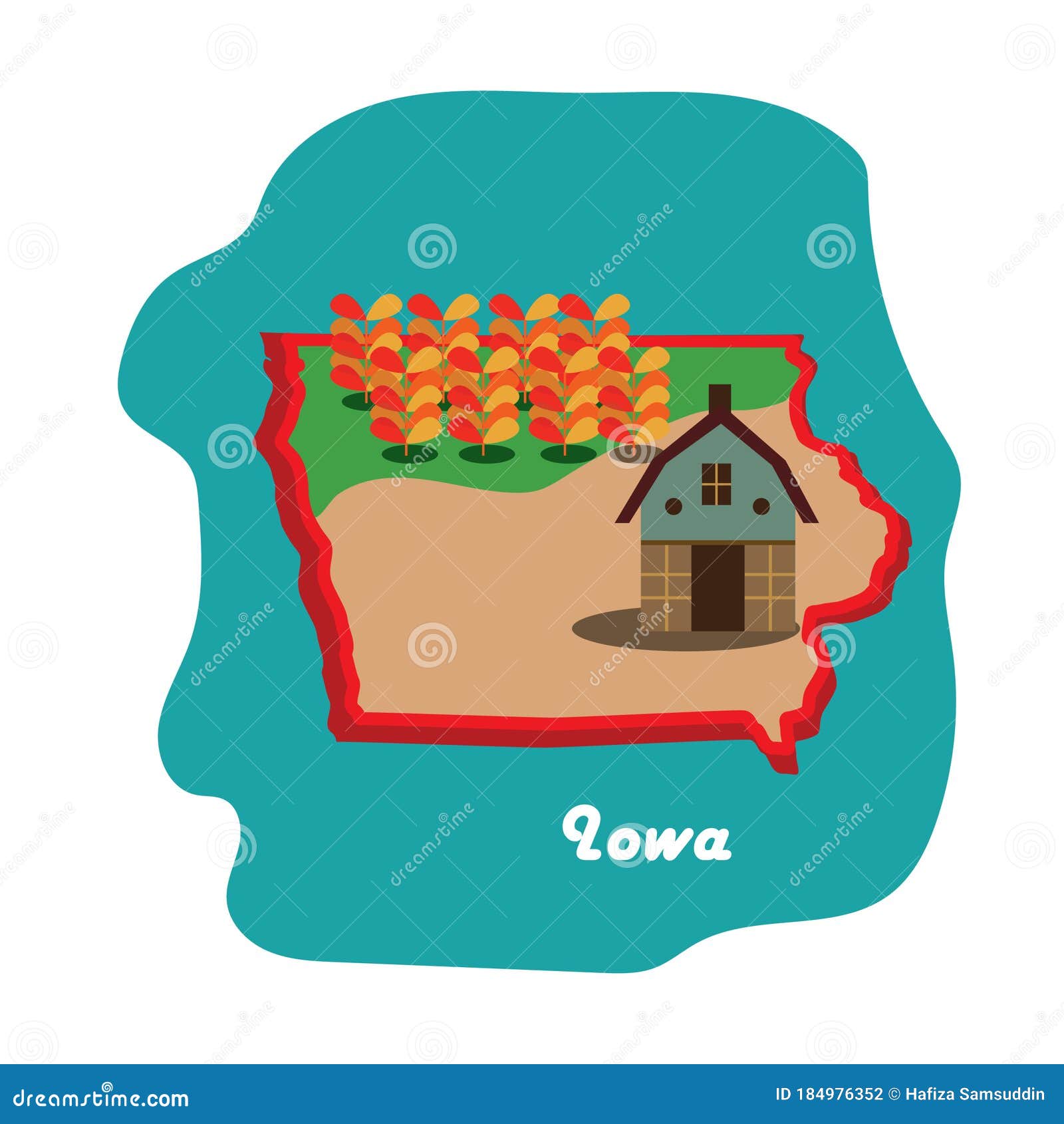 Iowa State Map with Corn and Agricultural Products. Vector Illustration ...