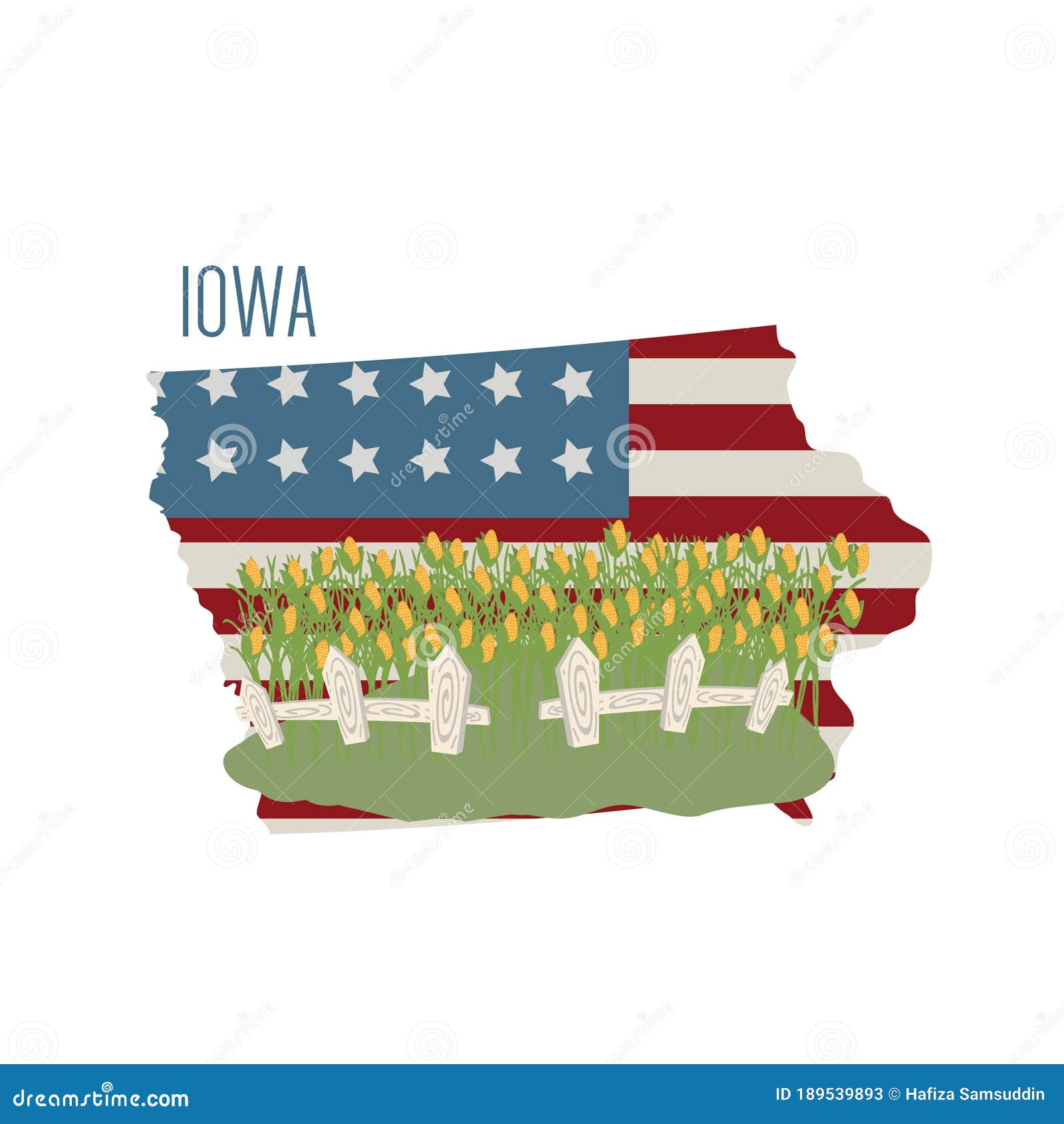 Iowa State Map with Corn Field. Vector Illustration Decorative Design ...
