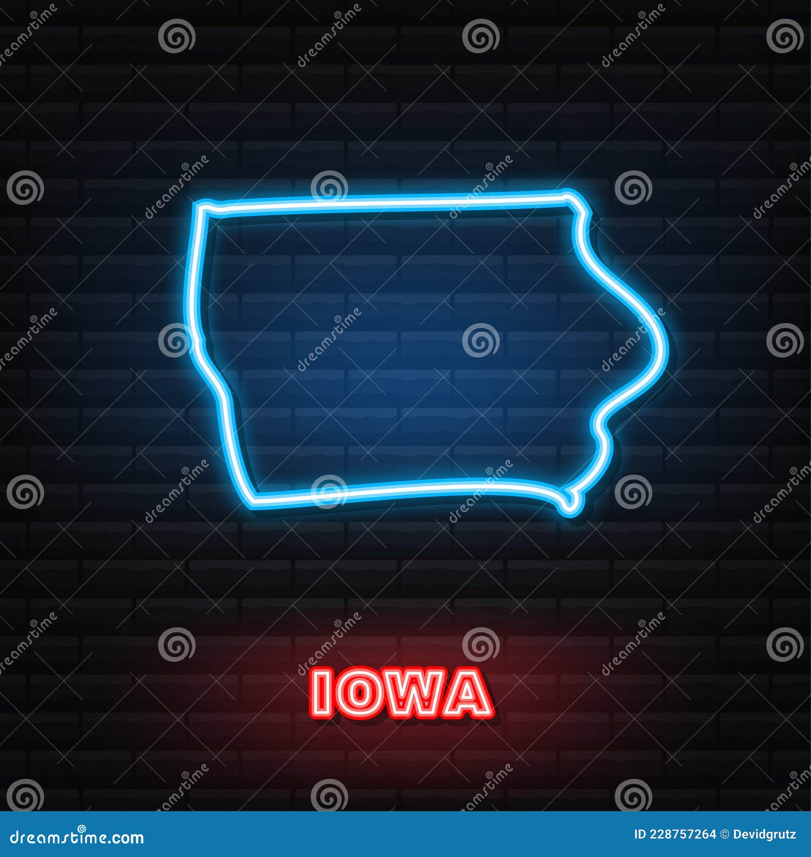 Iowa State Map Outline Neon Icon. Vector Illustration. Stock Vector ...