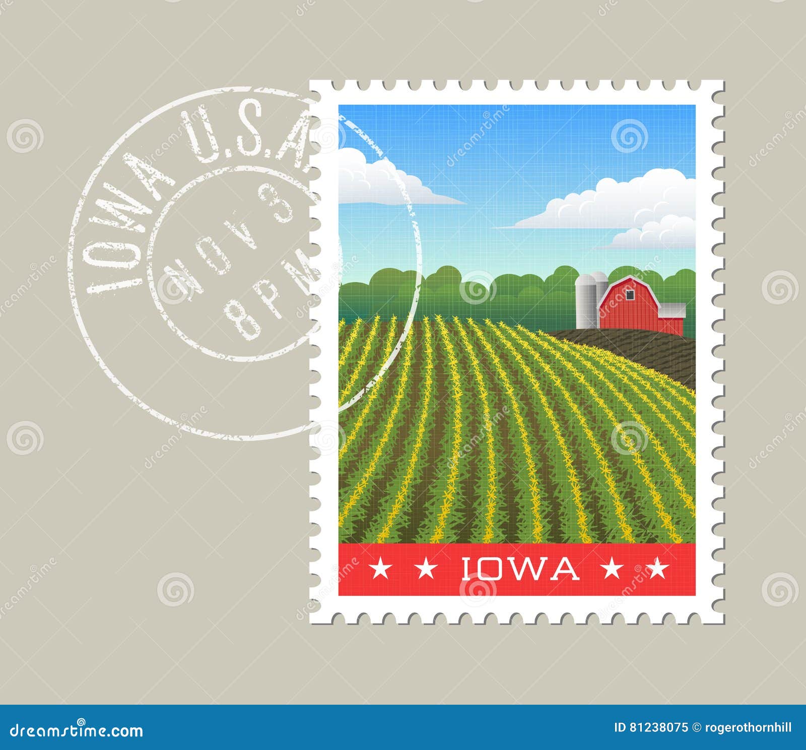 Iowa Vector Illustration Of Corn Field And Red Barn. | CartoonDealer ...