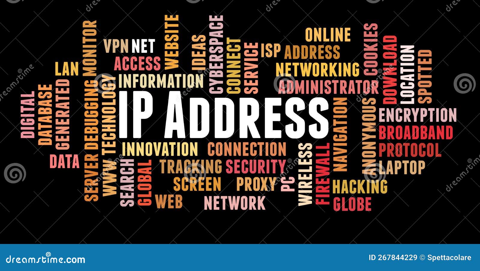 IP Address in Different Languages Word Cloud Concept on Black Stock ...