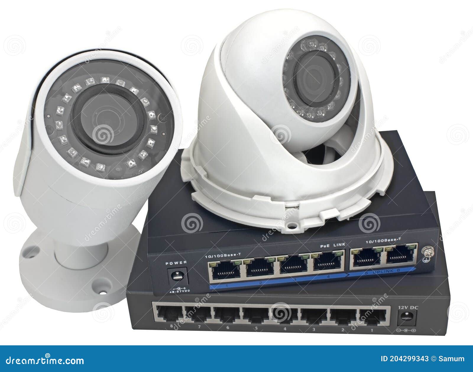 IP Security Cameras and Routers on White Stock Image - Image of network ...