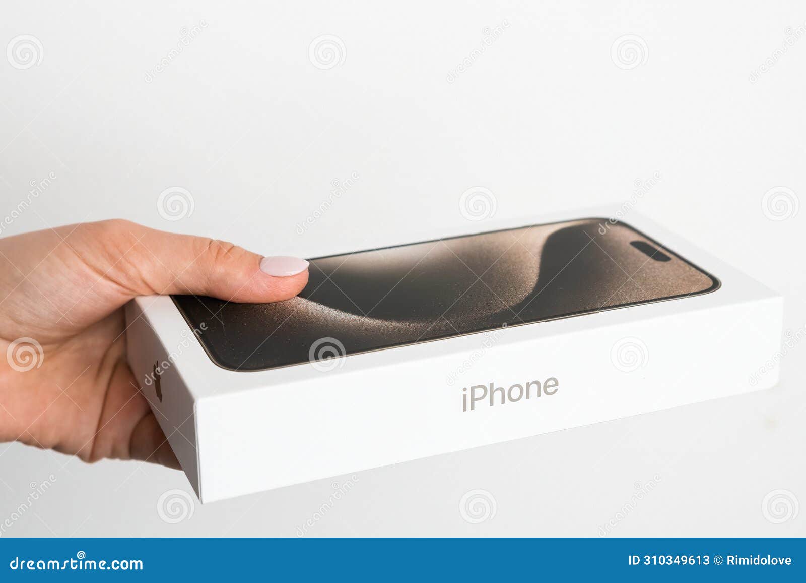 IPhone Box in Womans Hand on a White Background Editorial Stock Photo ...