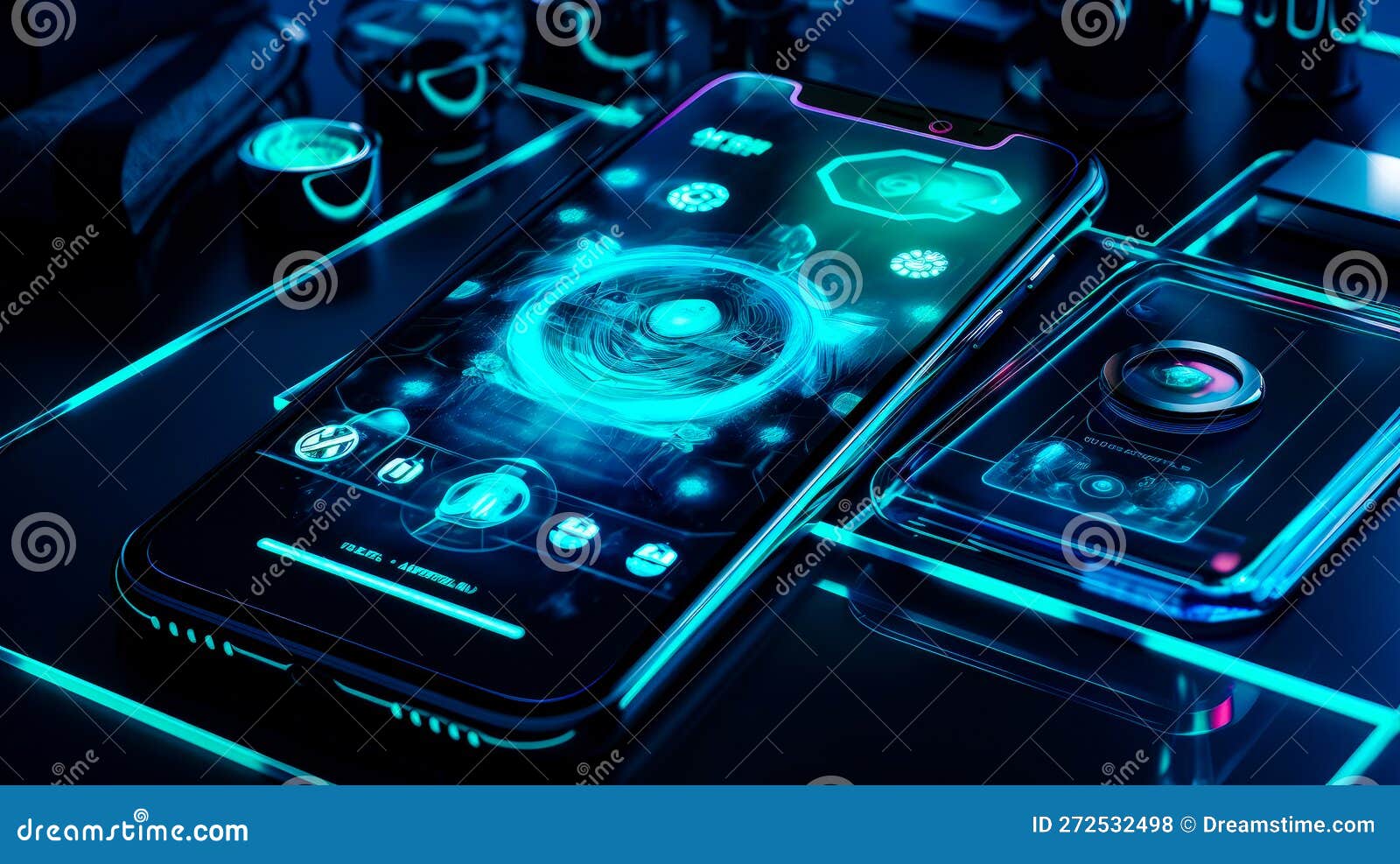 An Iphone with Glowing Screen Sitting on Top of Table. Generative AI ...