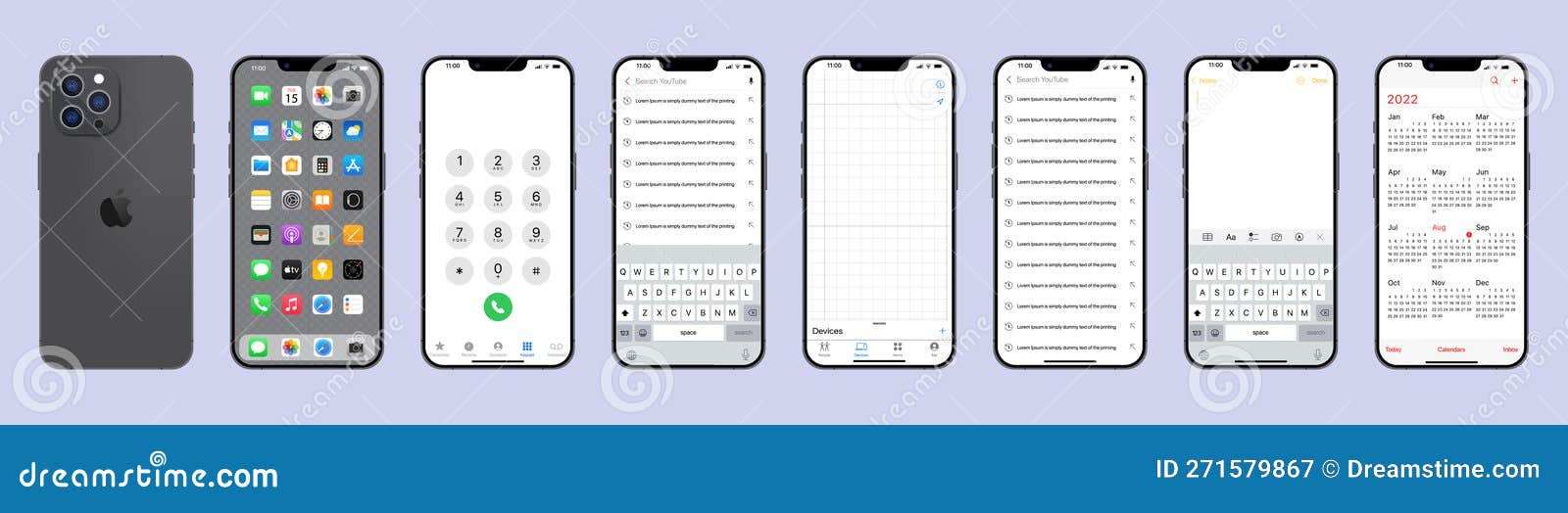 Iphone 13 Interfaces. Apple Mockup. Front, Back Side of the Phone ...