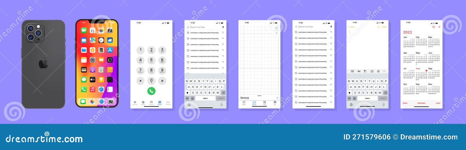 Iphone 13 Interfaces. Apple Mockup. Front, Back Side of the Phone ...