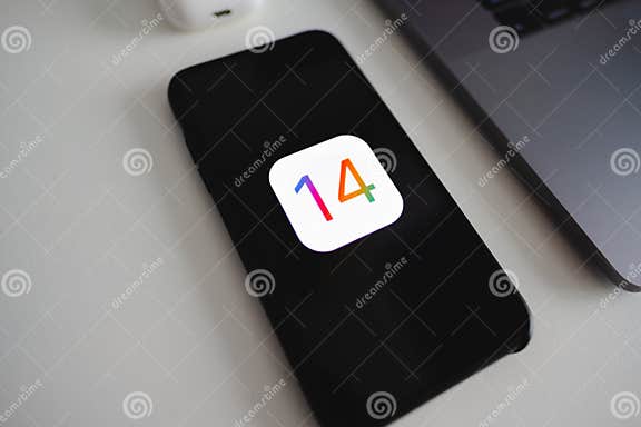 IPhone with IOS 14 Logo on the Screen. Editorial Photo - Image of ios14 ...