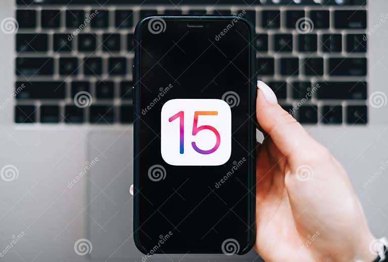 IPhone with IOS 15 Logo on the Screen Close Up, New Operating System ...