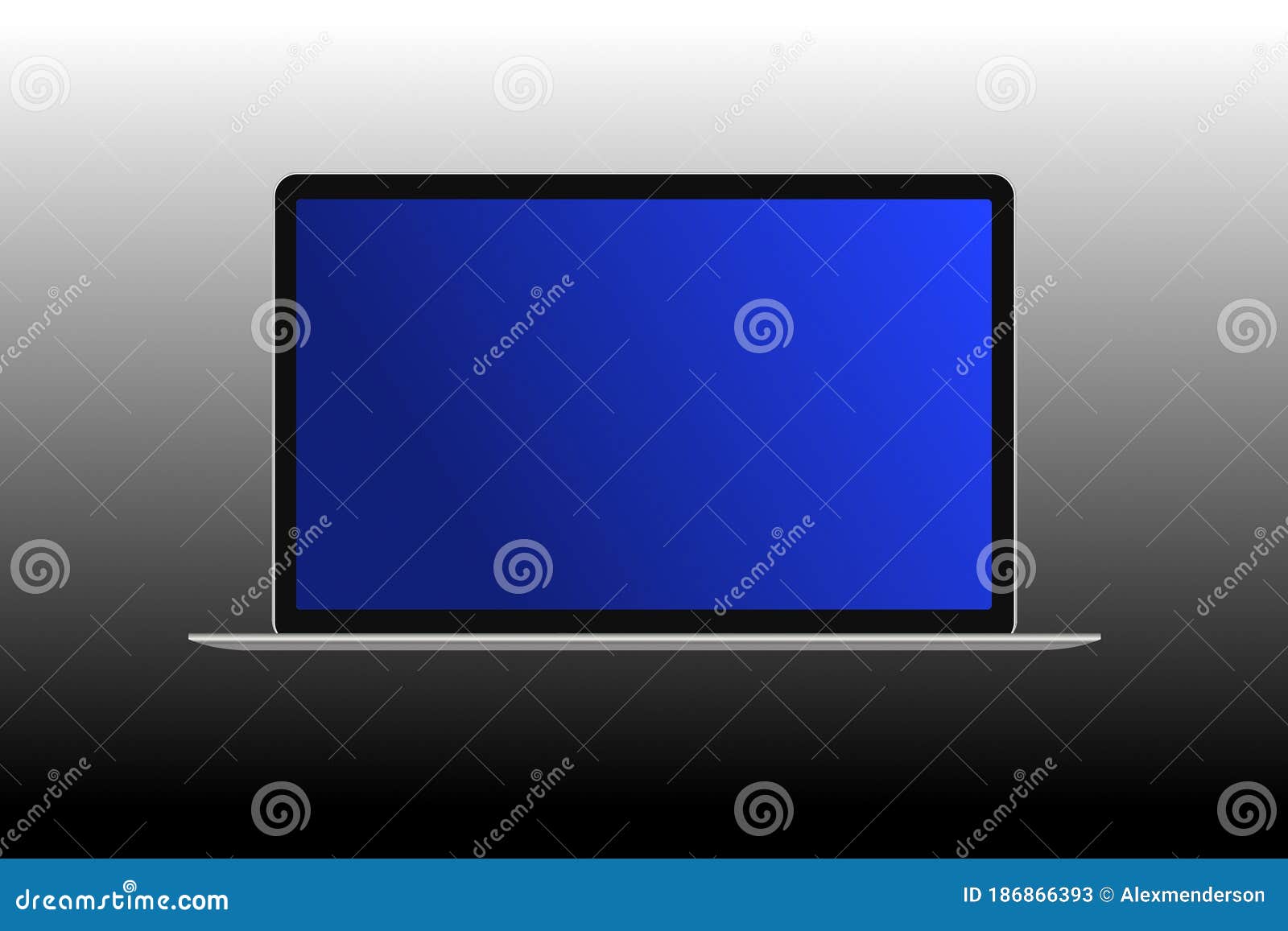 Modern Silver Laptop with Blue Screen on Gradient Background Stock ...