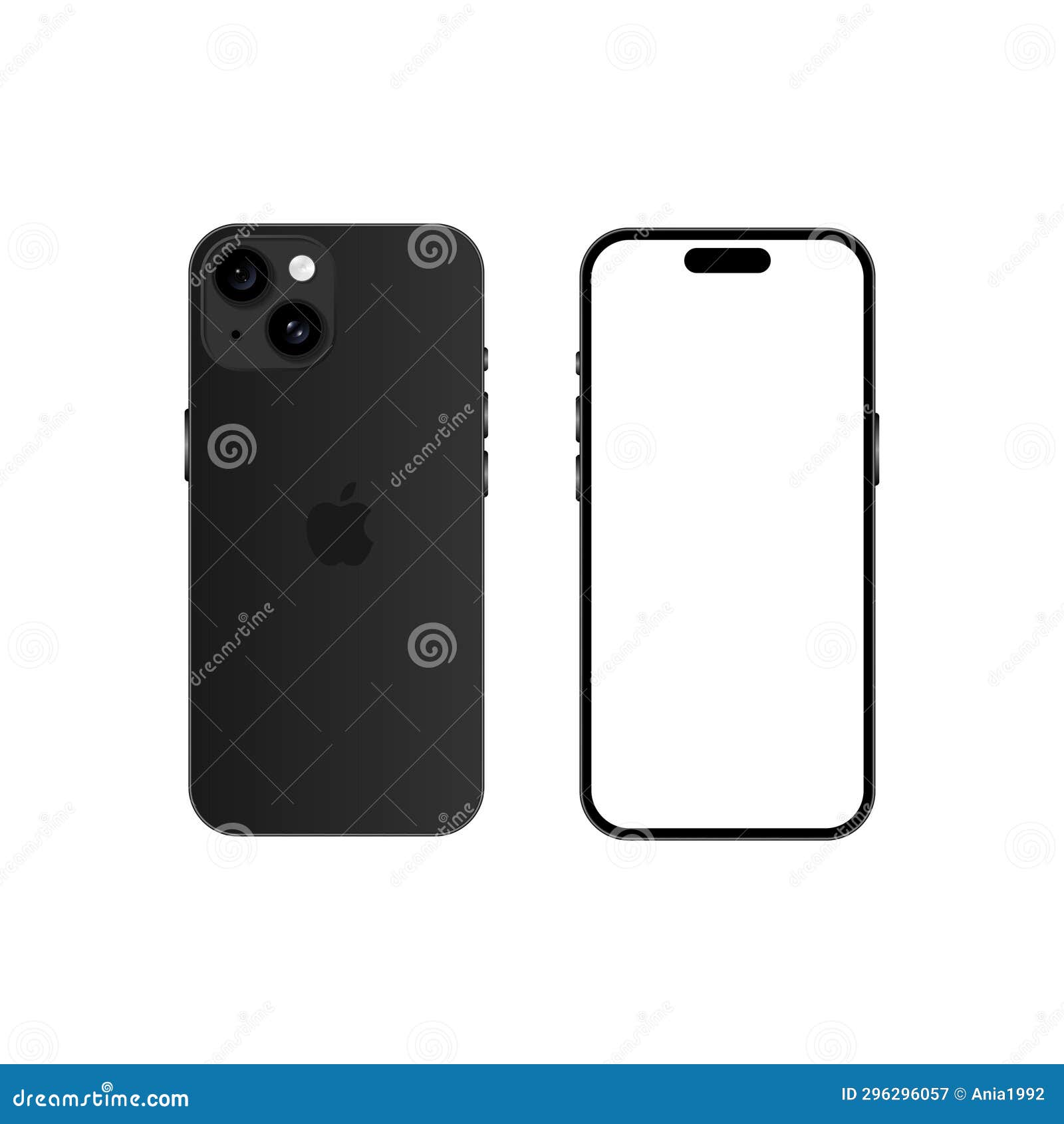 Iphone 15 Model. Black Color. Front View and Back View. Vector Mockup ...