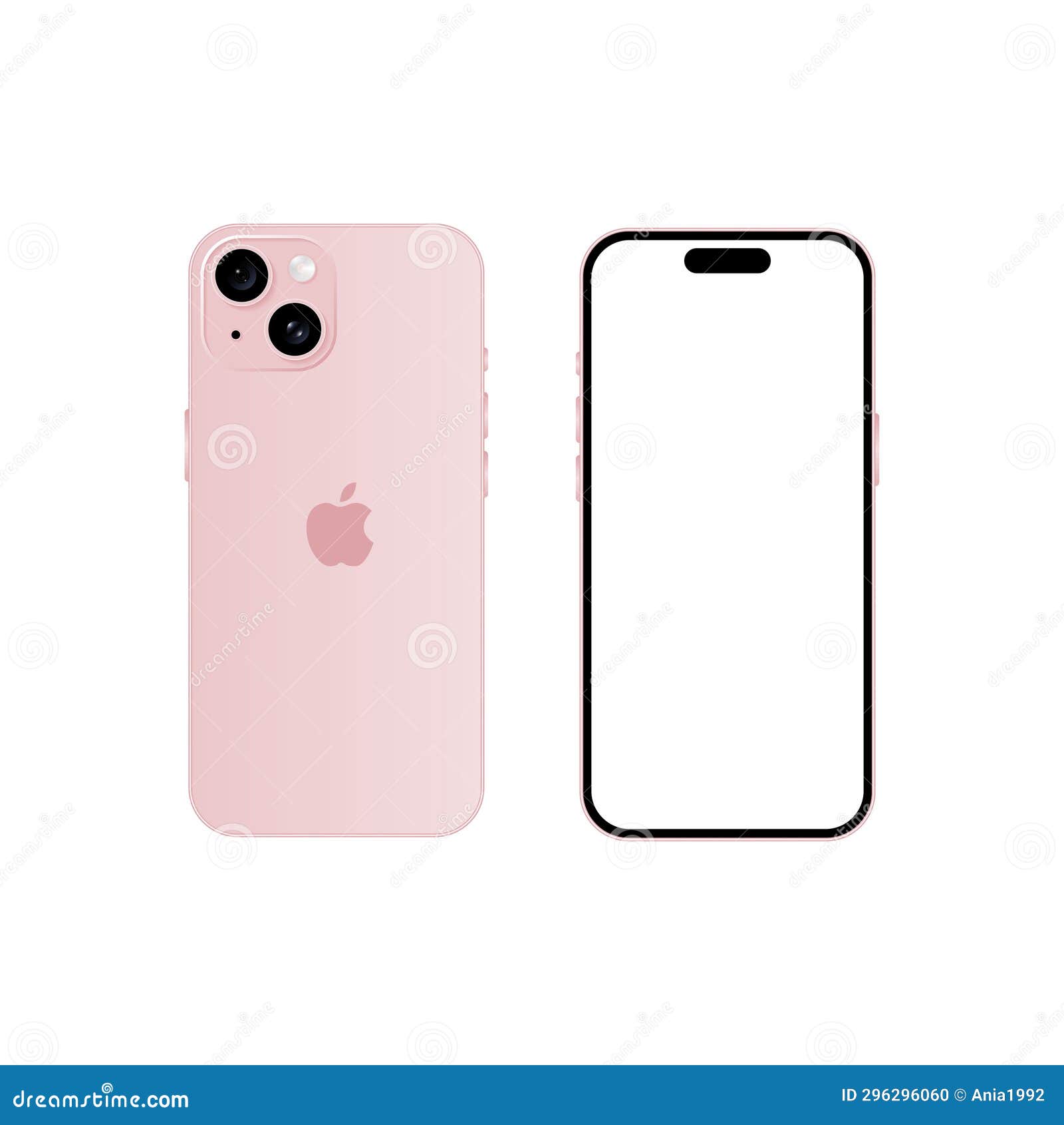 Iphone 15 Model. Pink Color. Front View And Back View. Vector Mockup ...