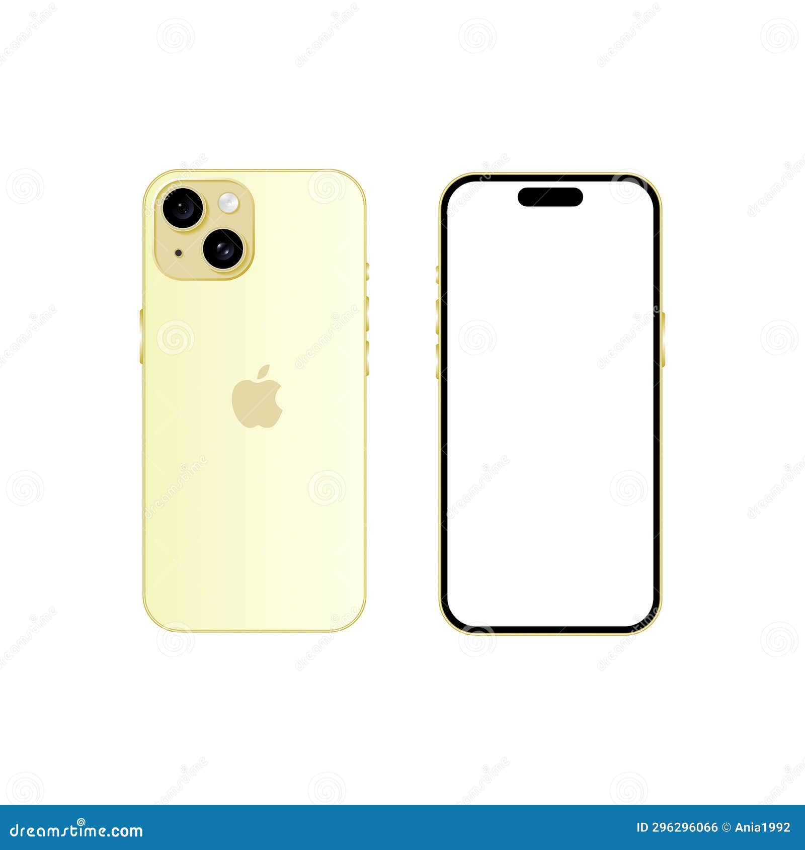 Iphone 15 Model. Yellow Color. Front View And Back View. Vector Mockup ...