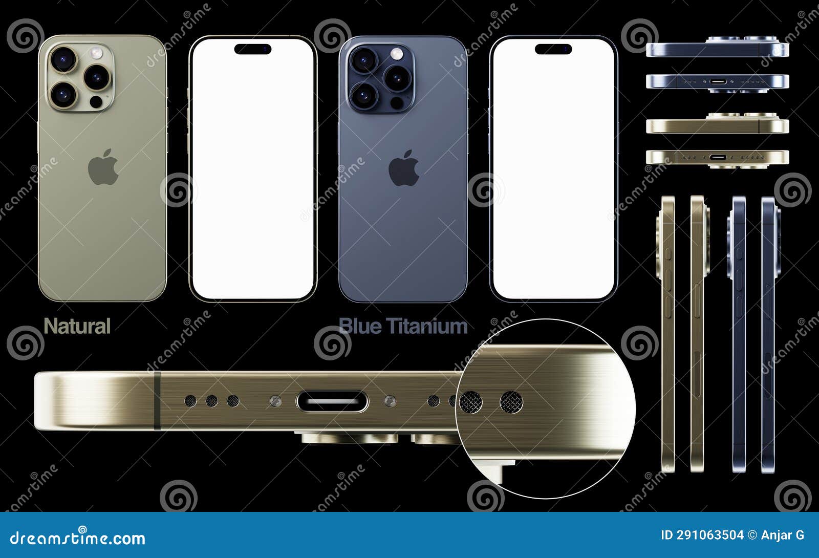 IPhone 15 Pro 3d Render in Natural Titanium and Blue Titanium Color ...