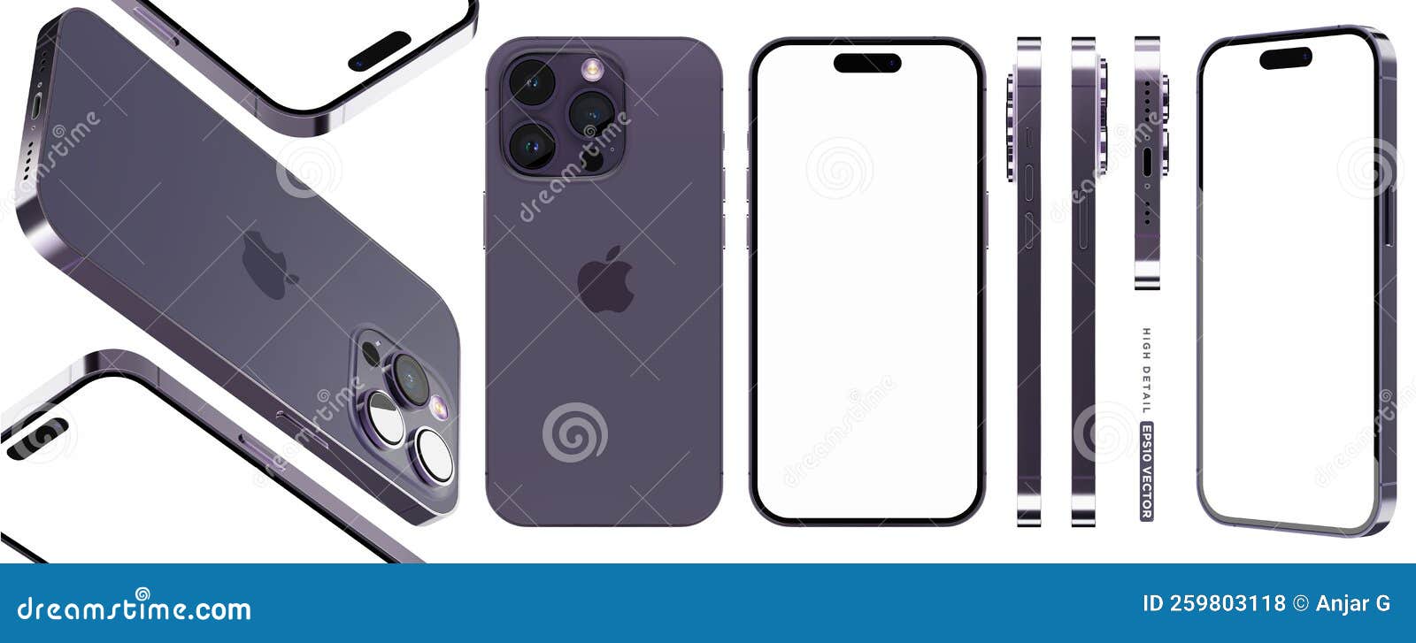 IPhone 14 Pro with Deep Purple Color Realistic Isolated Vector ...