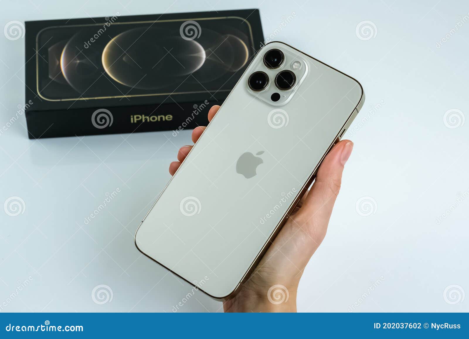 IPhone 12 Pro Max Gold Next To Its Box. Editorial Photography - Image ...