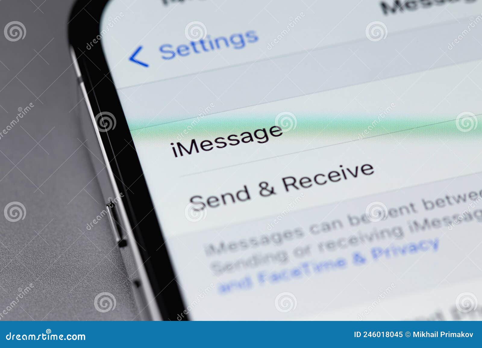 IPhone with Settings IMessage on Screen Closeup Editorial Image - Image ...