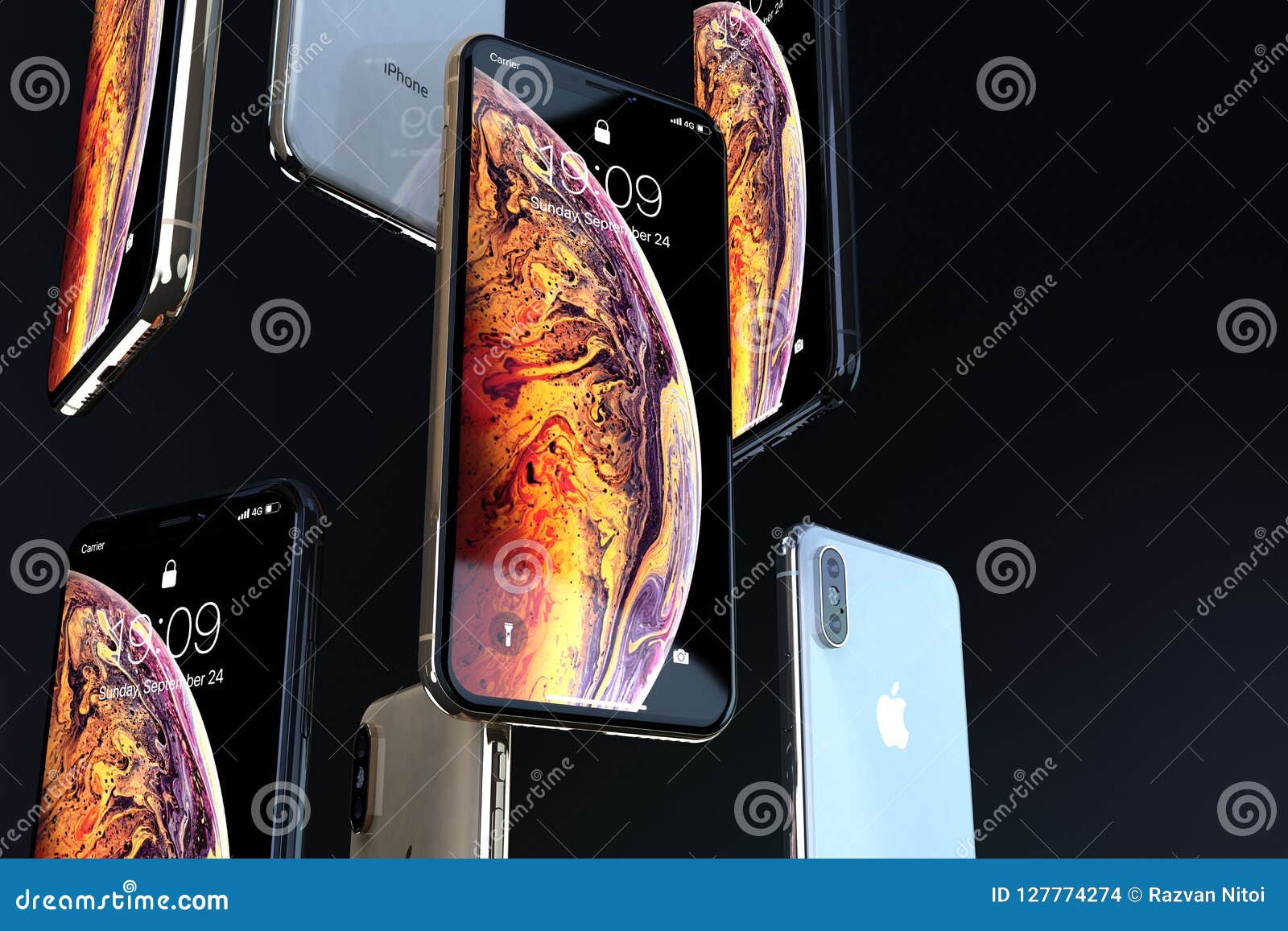 IPhone Xs Gold, Silver and Space Grey Falling Down Editorial Stock ...