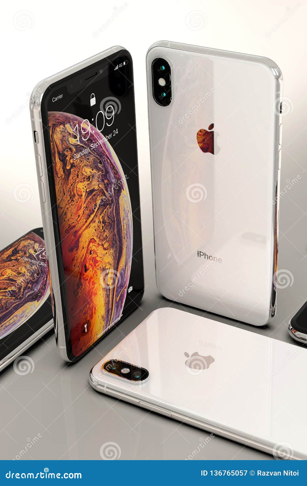 IPhone XS Silver Smartphones, Arranged on Table Editorial Photography ...