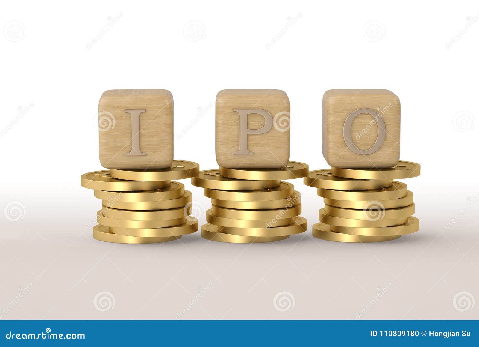 IPO Alphabet Block on Gold Coin.3D Illustration. Stock Illustration ...