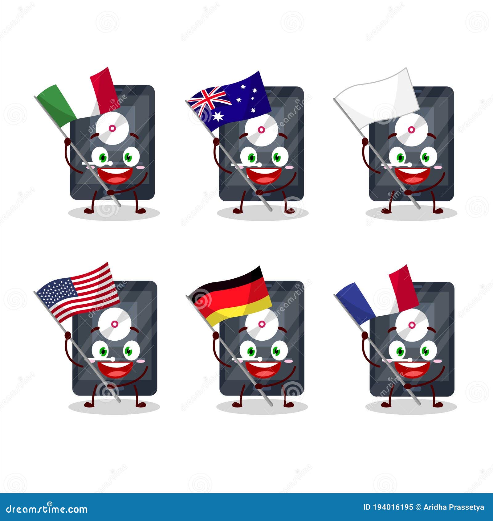 Ipod Music Cartoon Character Bring the Flags of Various Countries Stock ...