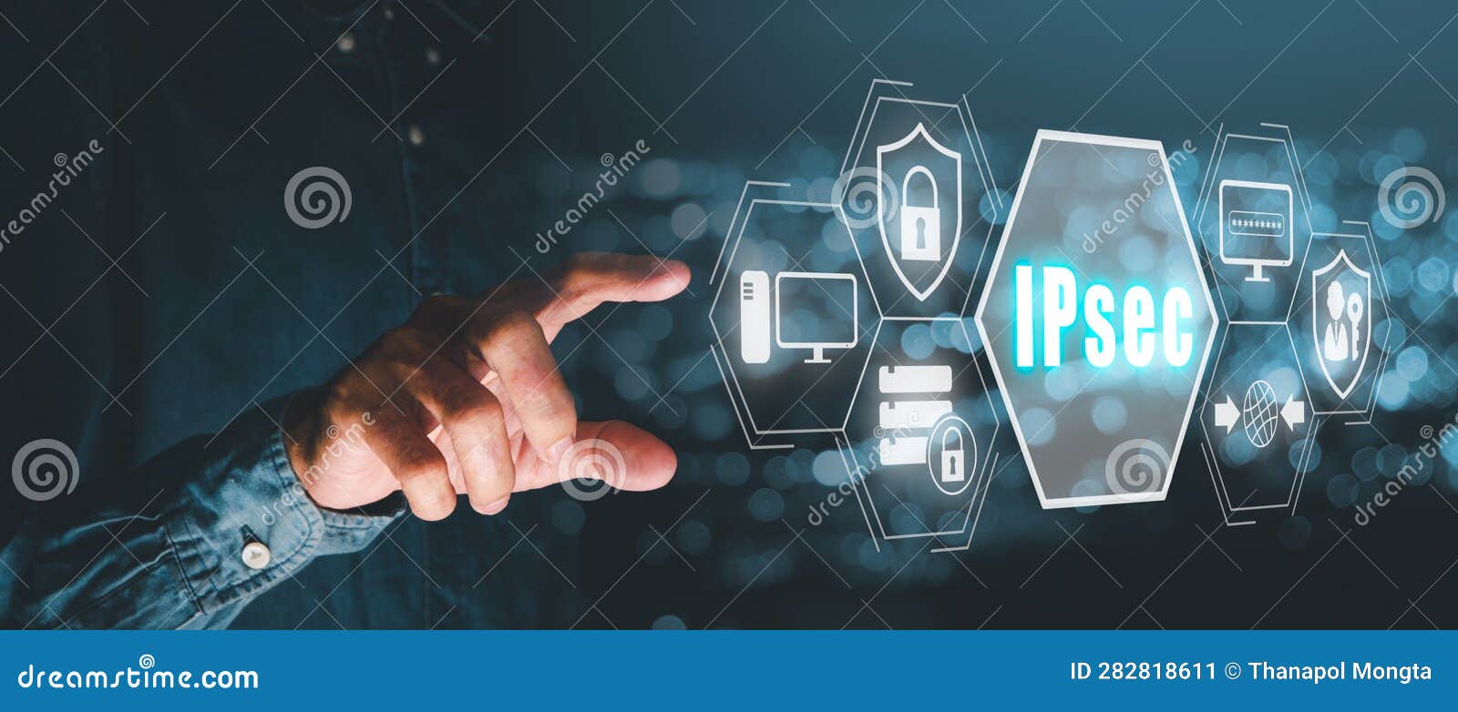 Person Hand Touching IPsec Icon on Virtual Screen Stock Image - Image ...