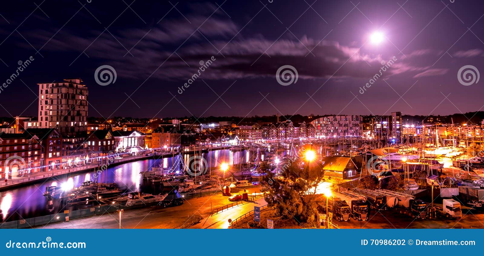 Ipswich Docks & Marina by Night Editorial Photography - Image of moon ...