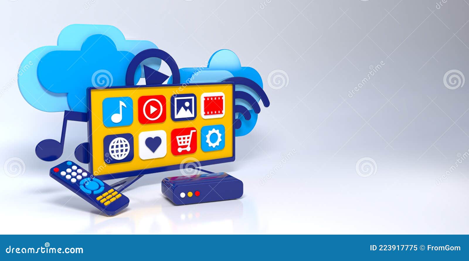 IPTV Television Set, Remote Control. 3d Concept Illustration Stock ...