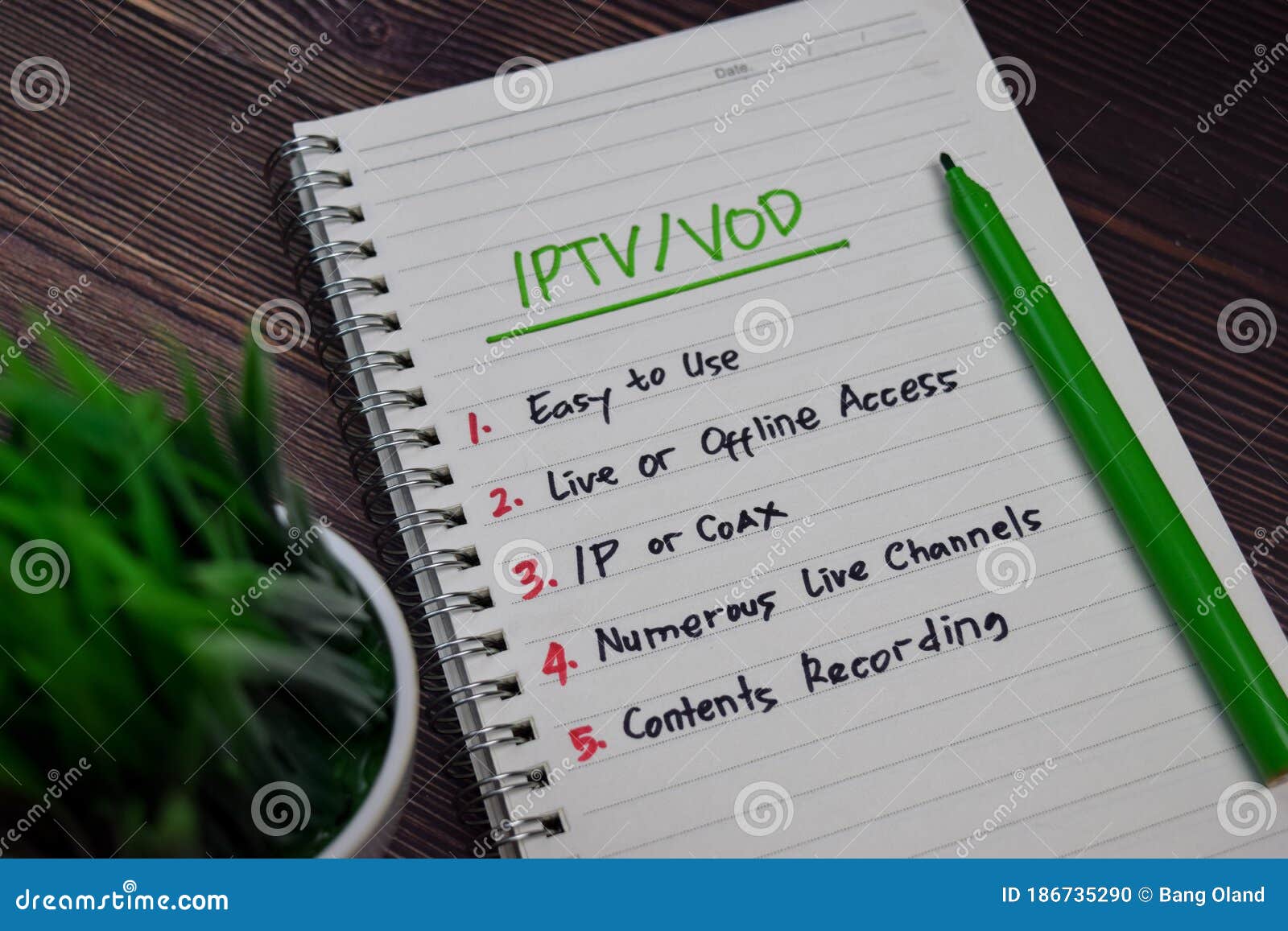 IPTV/VOD Write on a Book with Keywords Isolated Wooden Table Stock ...