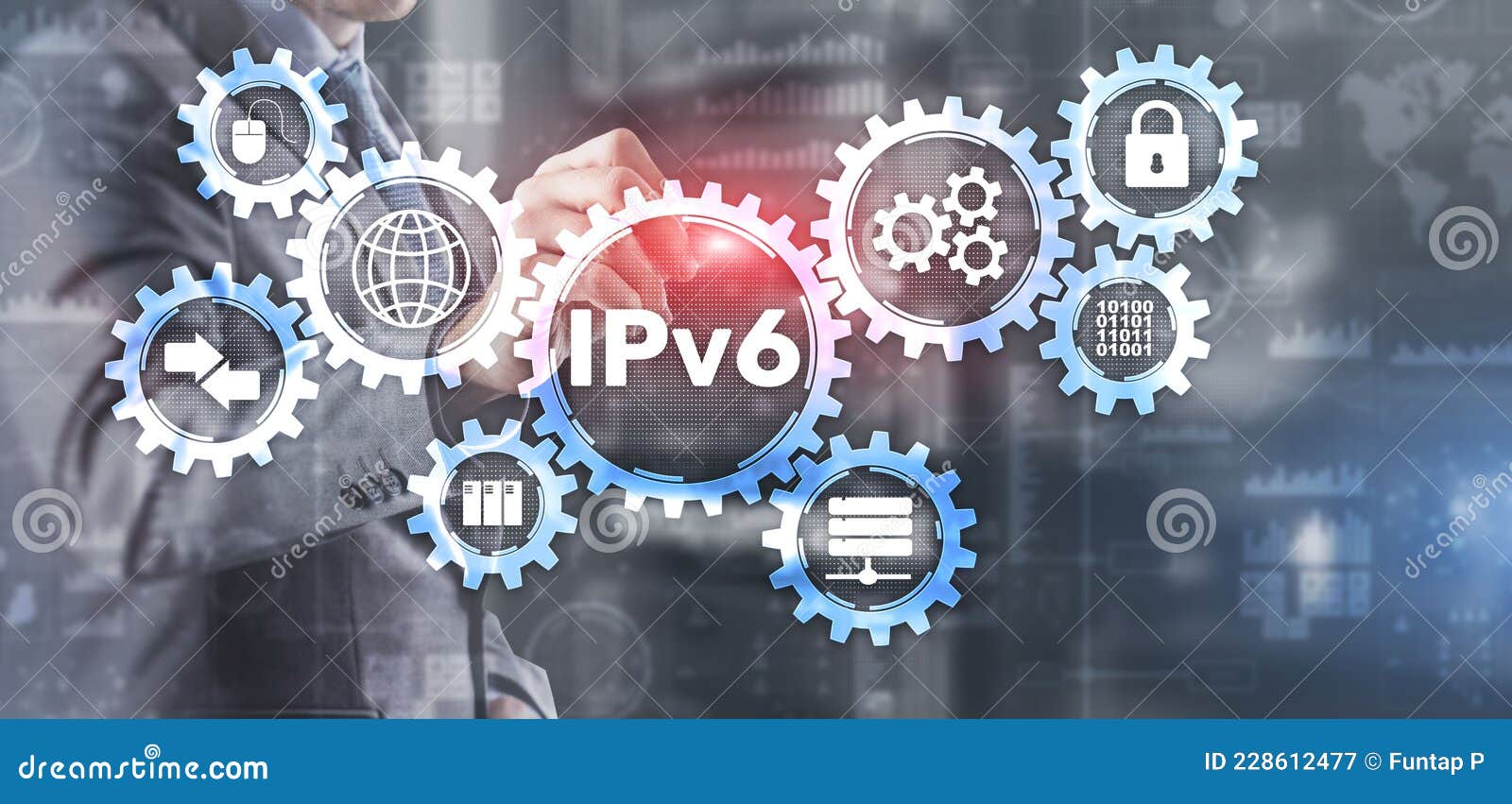 IPv6. Businessman Pressing Touch Screen Interface and Select Icon ...