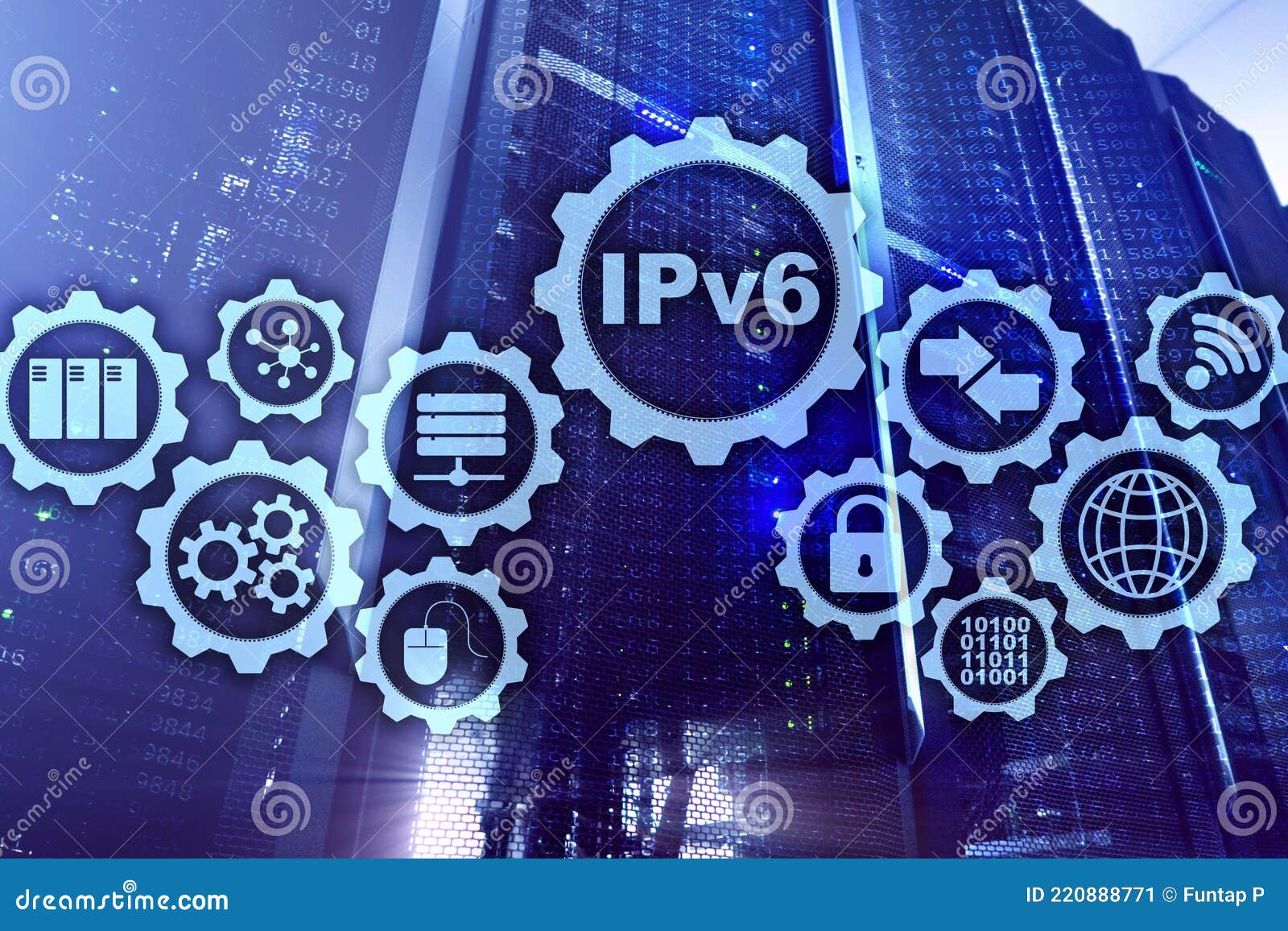 IPv6 Internet Protocol on Server Room Background. Business Technology ...