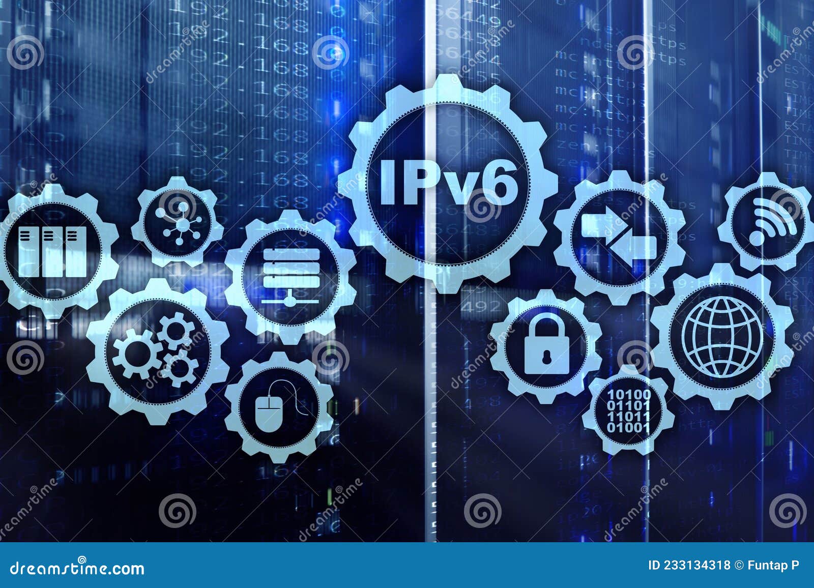 IPv6 Internet Protocol on Server Room Background. Business Technology ... IPv6 Internet Protocol on Server Room Background. Business Technology ...