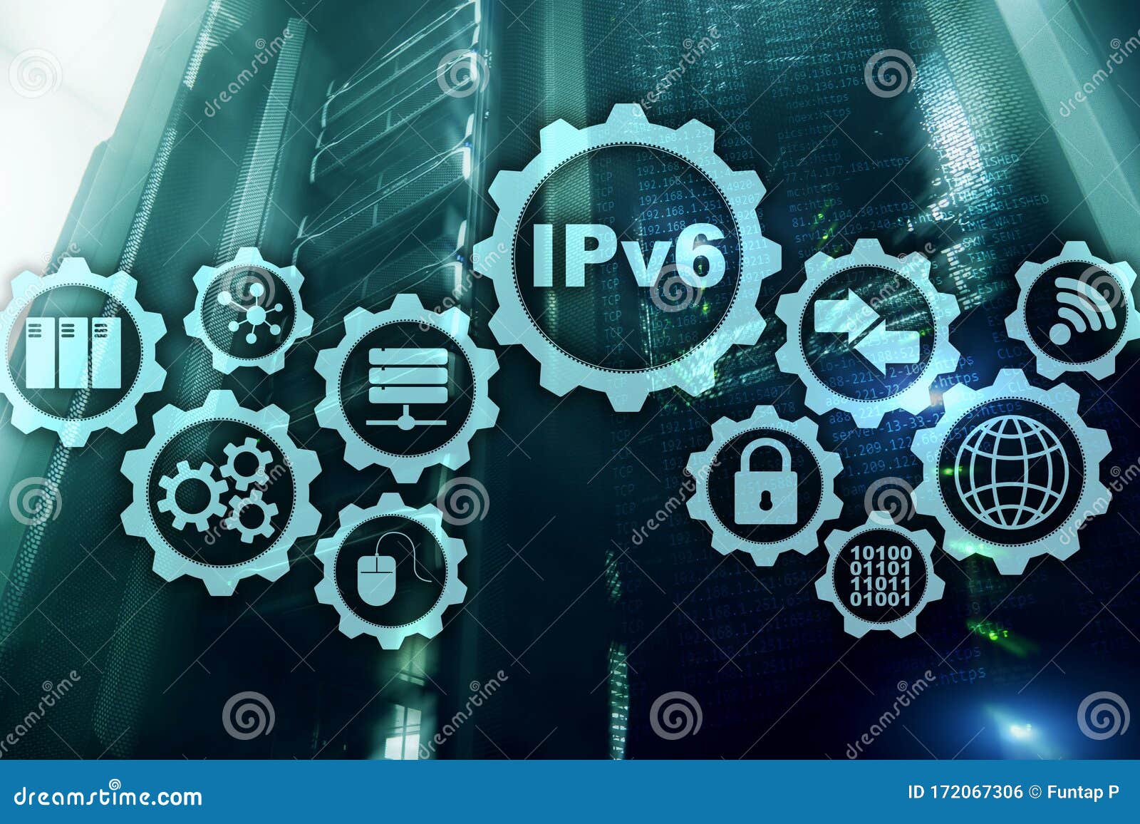 IPv6 Internet Protocol on Server Room Background. Business Technology ...