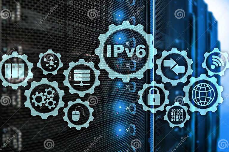 IPv6 Internet Protocol on Server Room Background. Business Technology ...