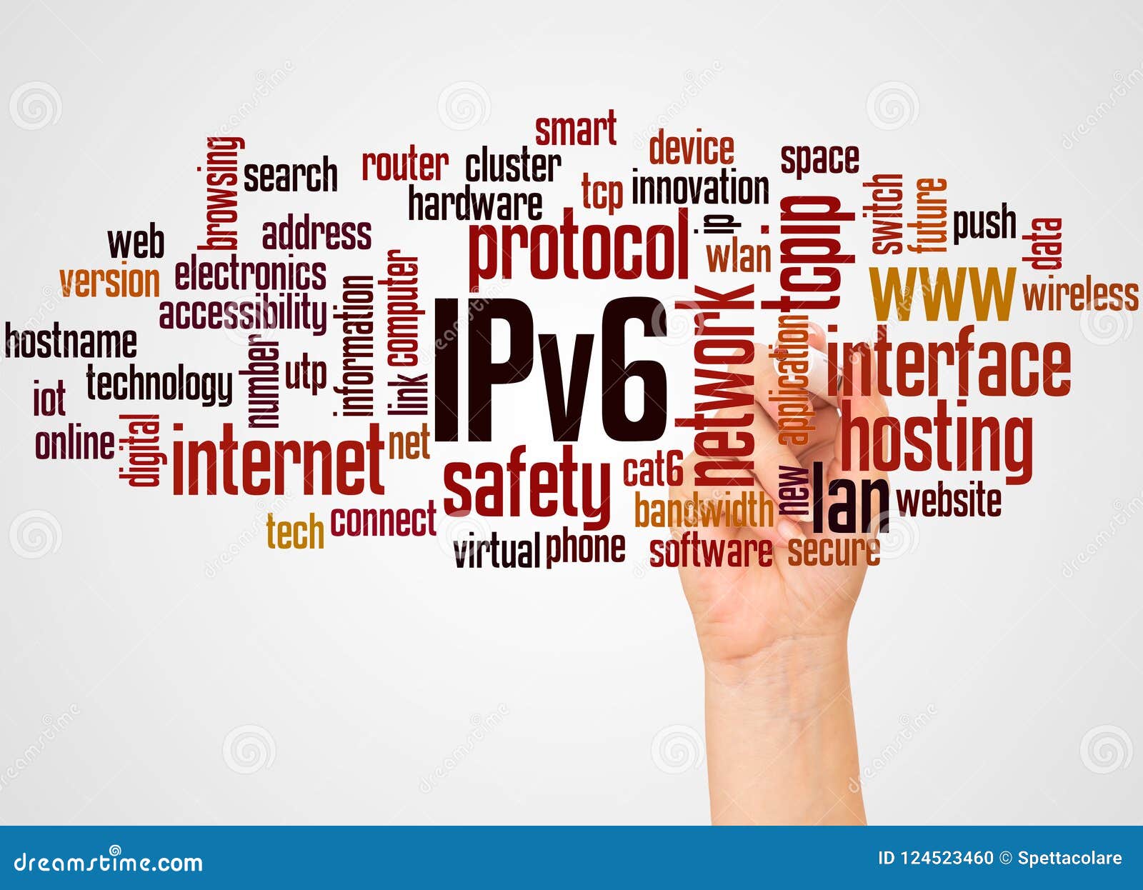 IPv6 Network Word Cloud and Hand with Marker Concept Stock Illustration ...