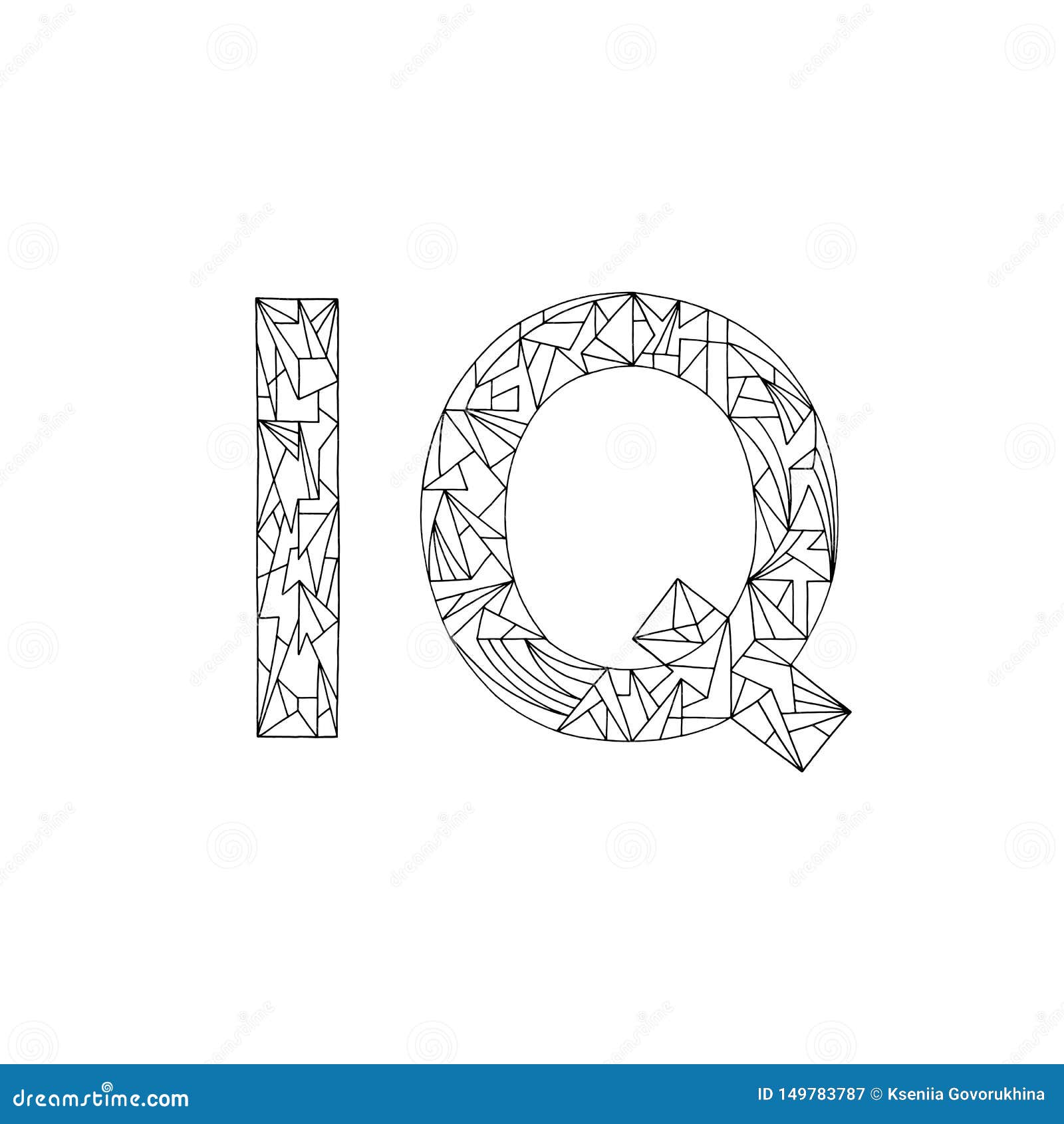 IQ Hand Drawn Coloring Book. Intelligence Quotient Abbreviation Vector ...