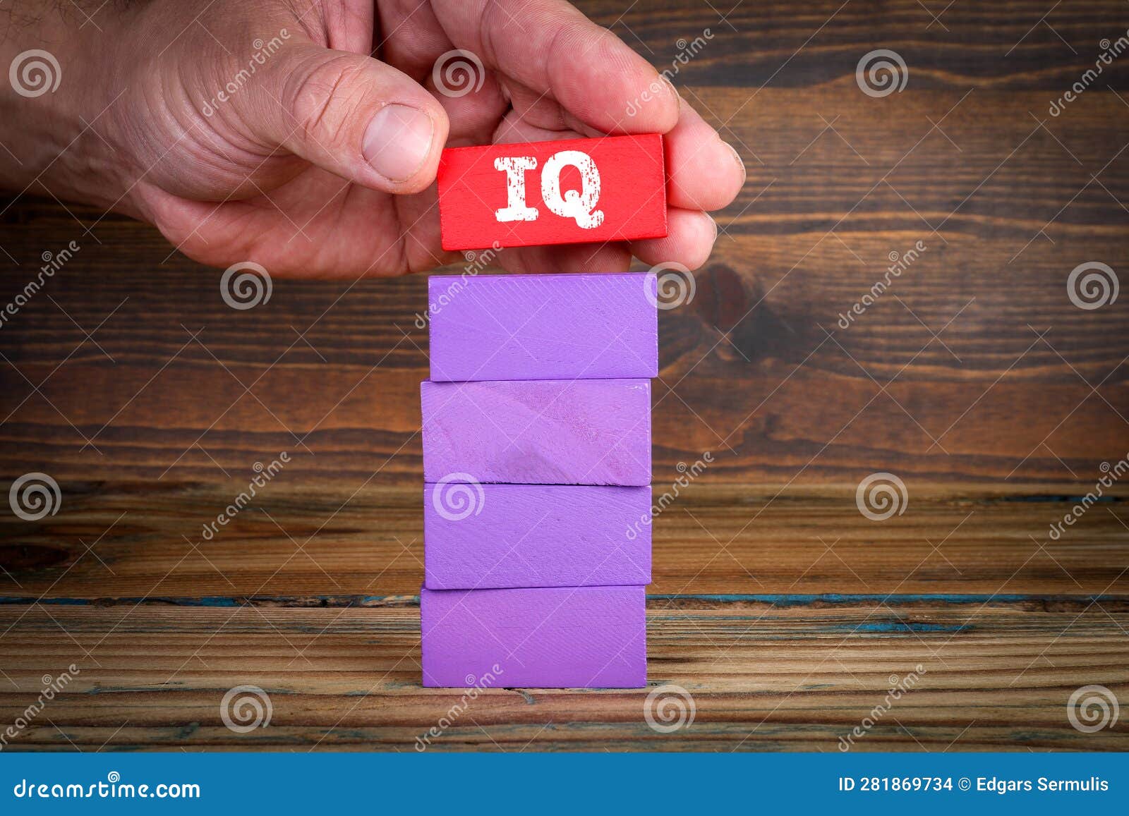 IQ Test Concept. Colorful Blocks on a Wooden Texture Background Stock ...