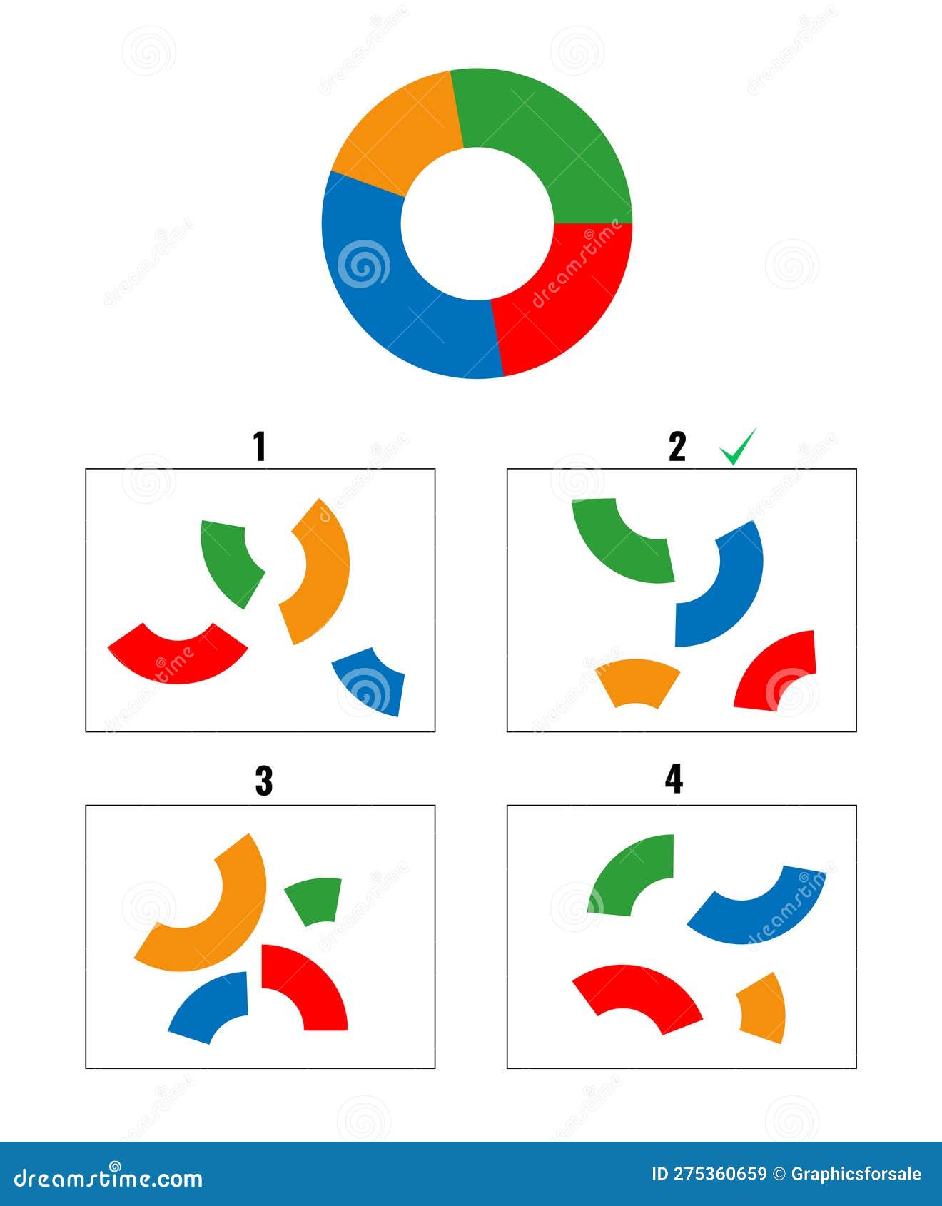 IQ Test Question with Main Pie Chart Colorful Element and Four Parts ...