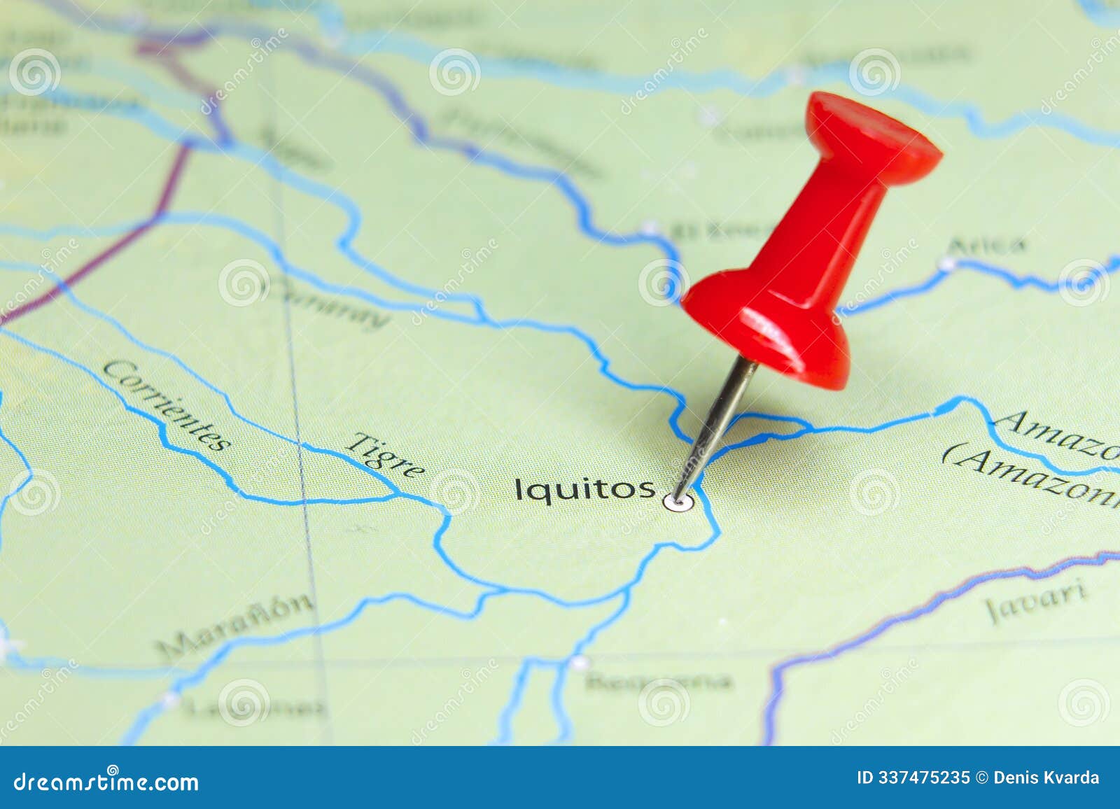 Iquitos, Peru pin on map stock image. Image of atlas - 337475235