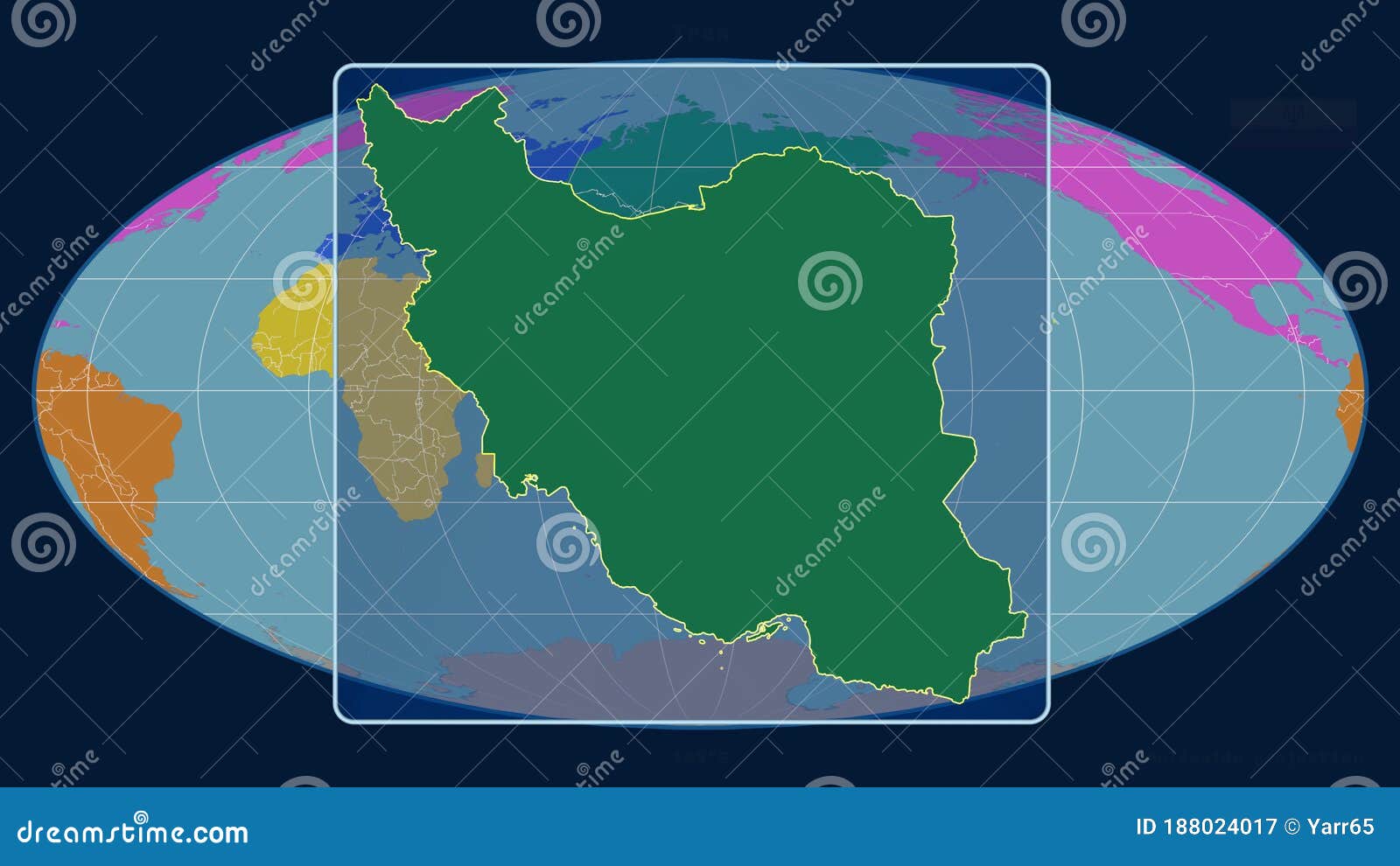 Iran - Continents. Mollweide, Centered Stock Illustration ...