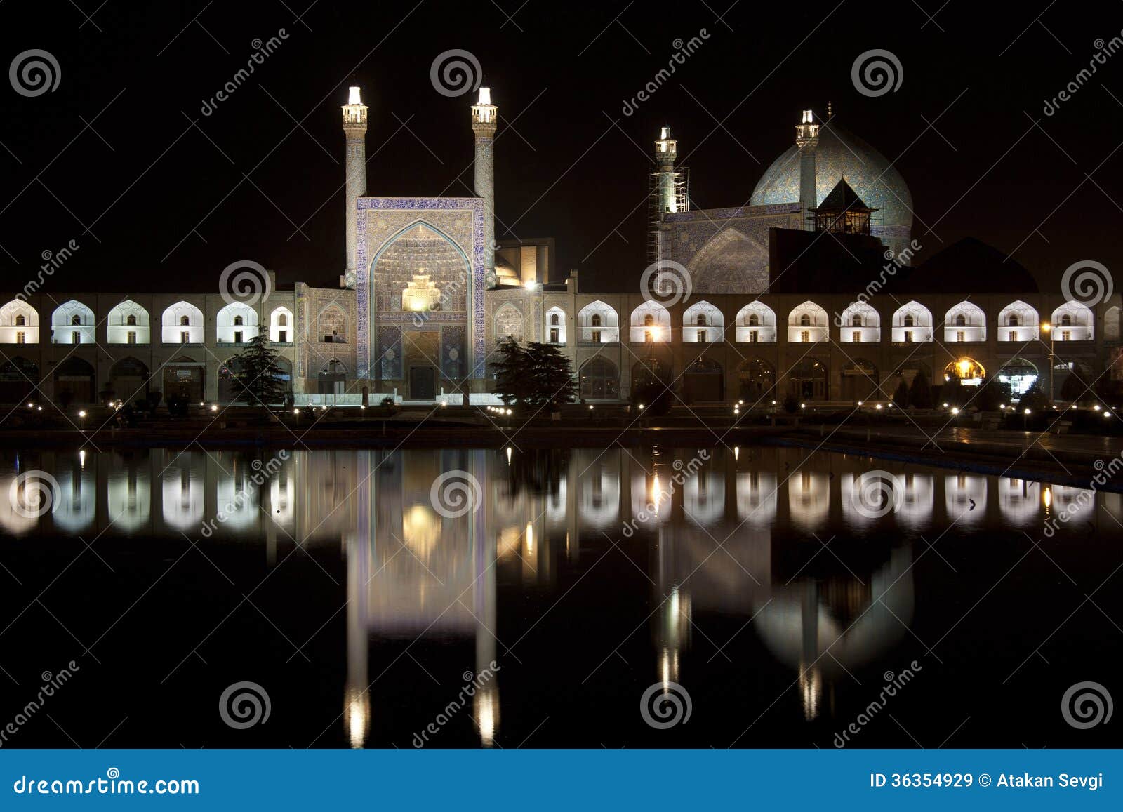 Iran, Esfahan at Night, Illuminated Emam Mosque and Square Stock Image ...