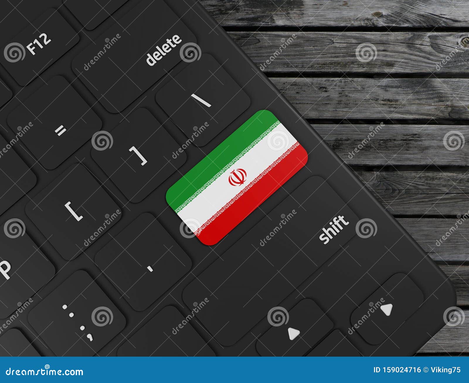 Iran Flag Enter Key on White Keyboard, on Wood Background. 3d Render ...