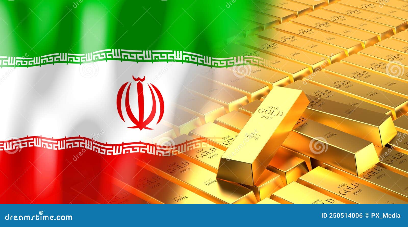 Iran Flag and Gold Ingots - 3D Illustration Stock Illustration ...