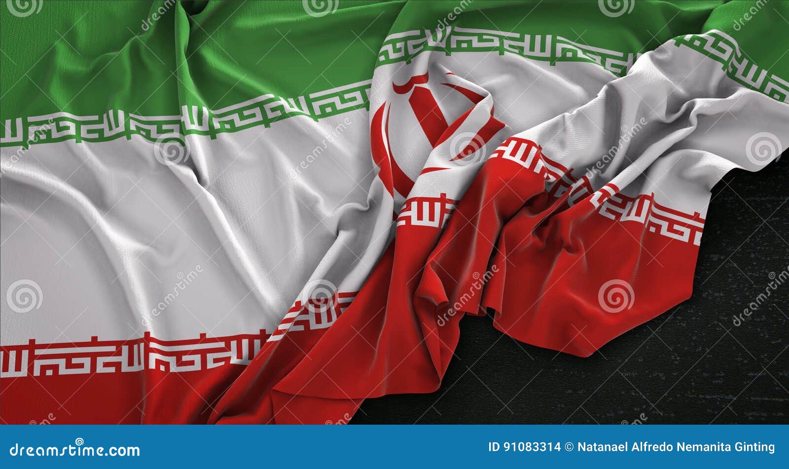 Iran Flag Wrinkled on Dark Background 3D Render Stock Illustration ...